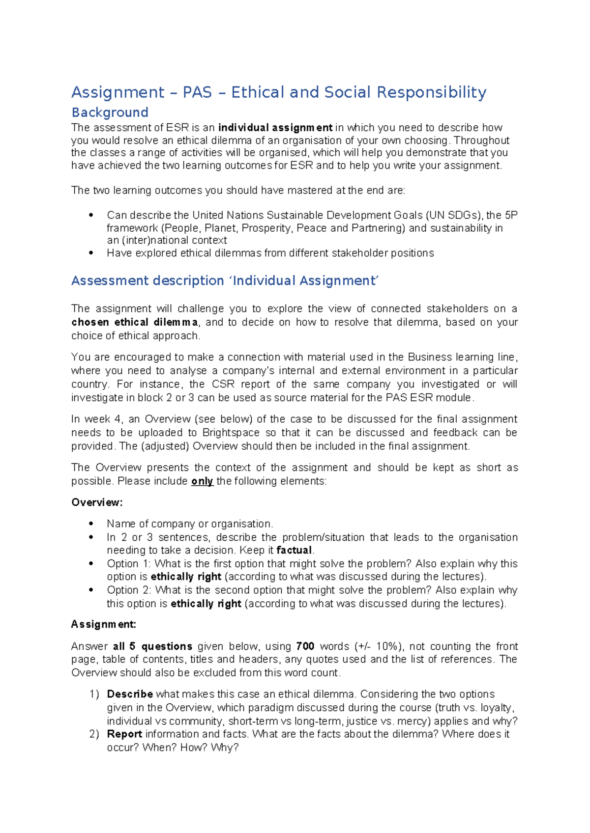 Assignment description for ESR Ibppas 320R1 - Assignment – PAS ...