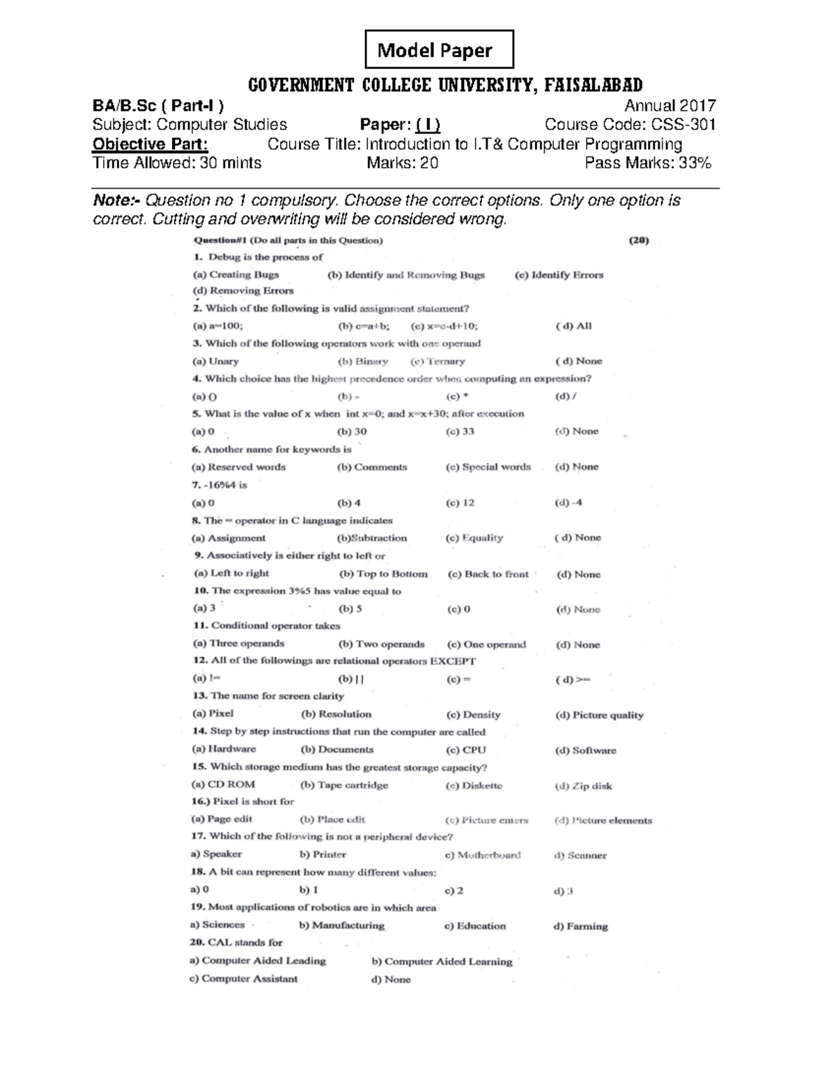 Computer Science - Abcs - GOVERNMENT COLLEGE UNIVERSITY, FAISALABAD BA ...