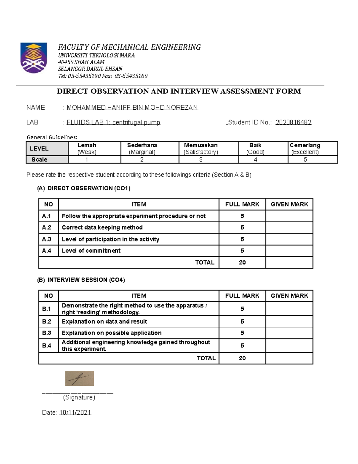 Direct Observation & Interview Assessment Form (1) ANEP - Mechanical (hons) engineering - Studocu