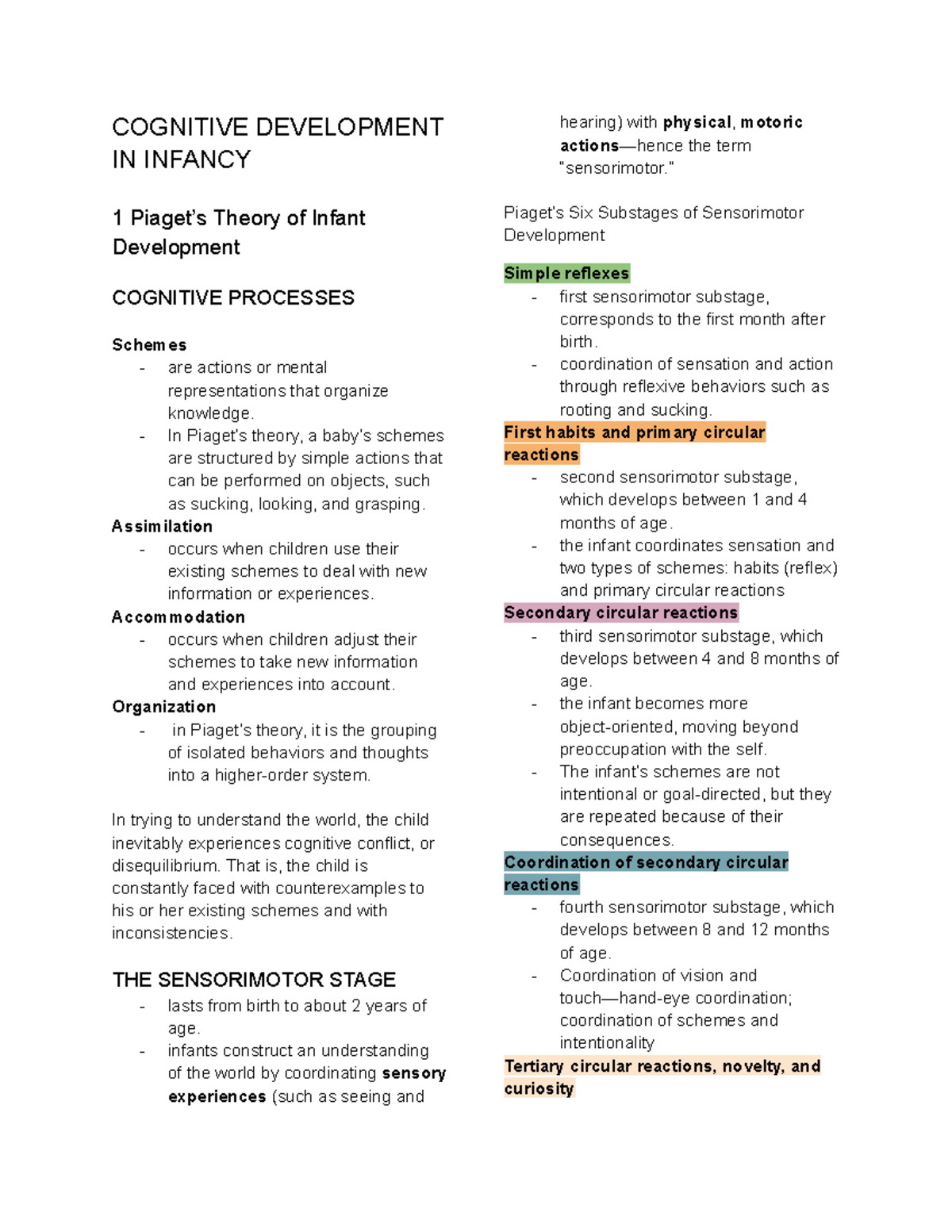 201-Chapter 5 - yes - COGNITIVE DEVELOPMENT IN INFANCY 1 Piaget’s ...