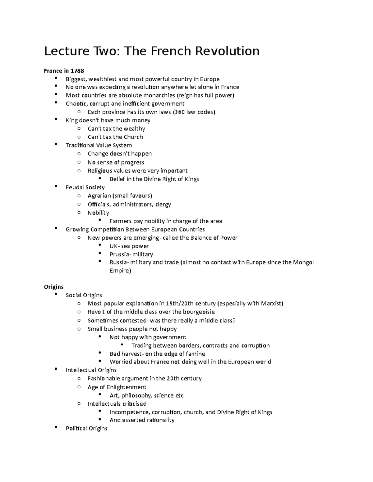 Lecture Two- The French Revolution - Lecture Two: The French Revolution ...