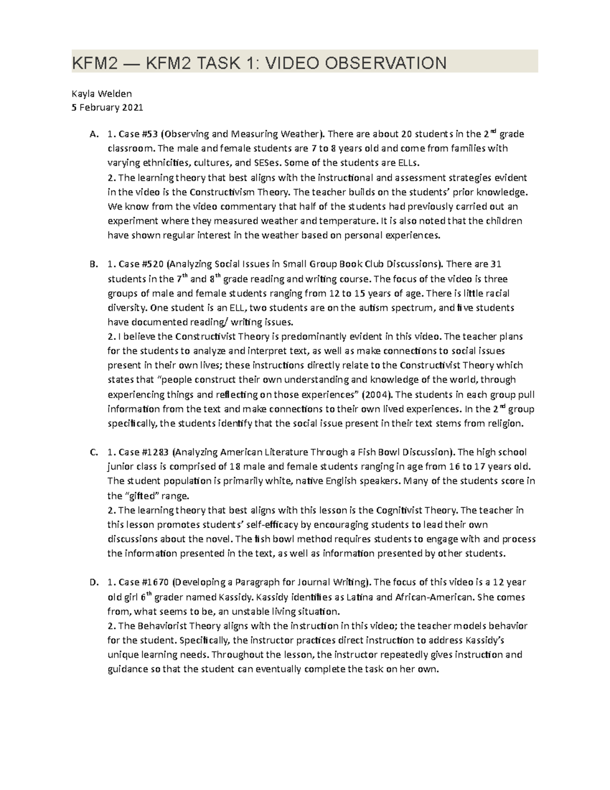 KFM2 Task 1 Video Observation - KFM2 — KFM2 TASK 1: VIDEO OBSERVATION ...