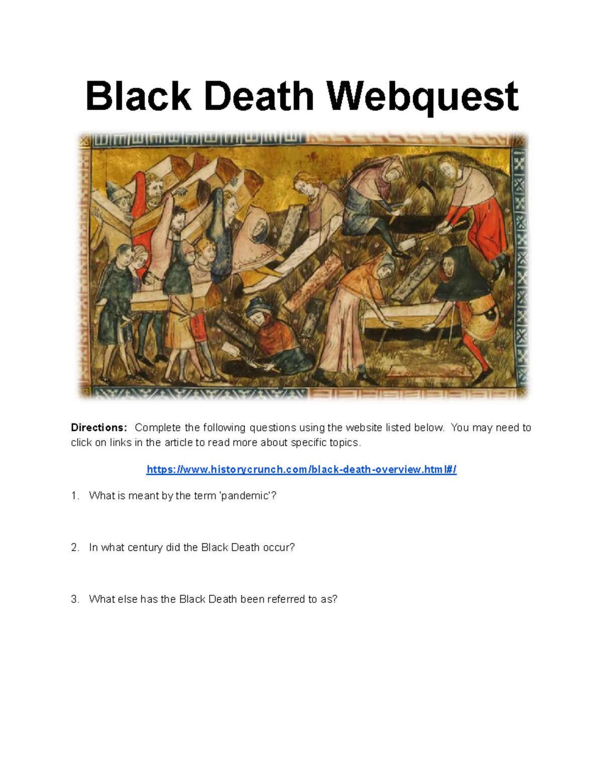 Black Death Webquest - 9th grade - Black Death Webquest Directions ...