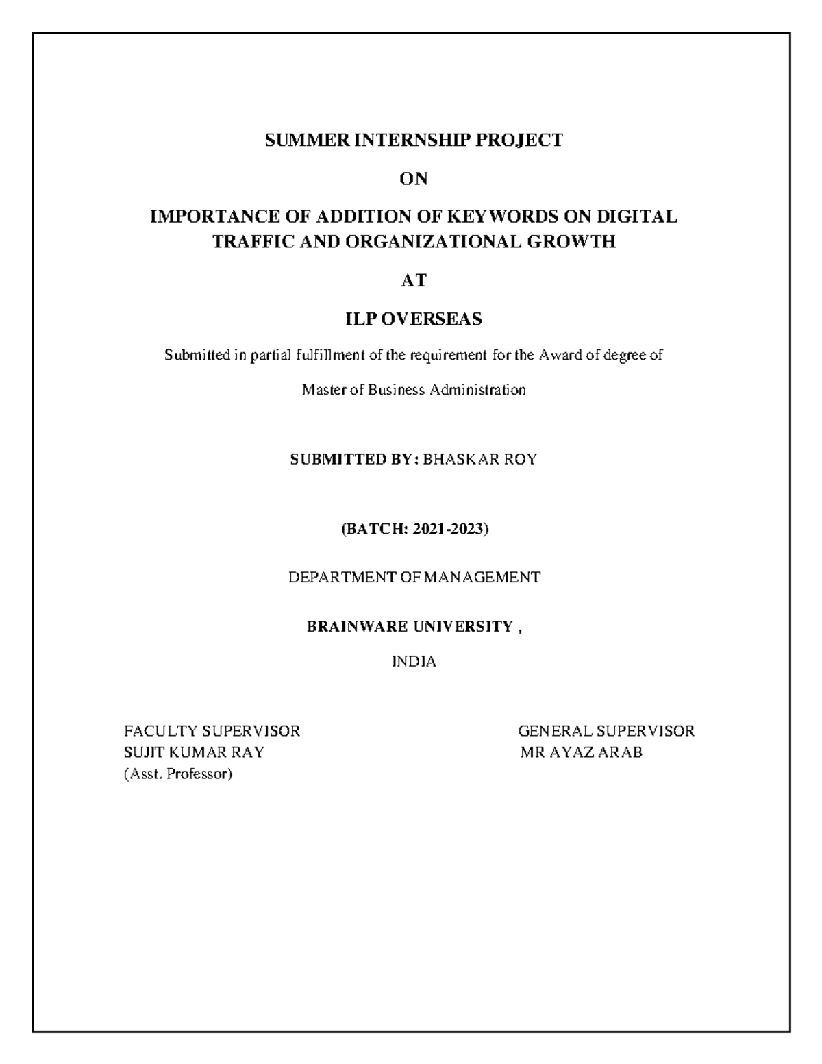 Paras Rawat SIP Report (1) - SUMMER INTERNSHIP PROJECT ON IMPORTANCE OF ...