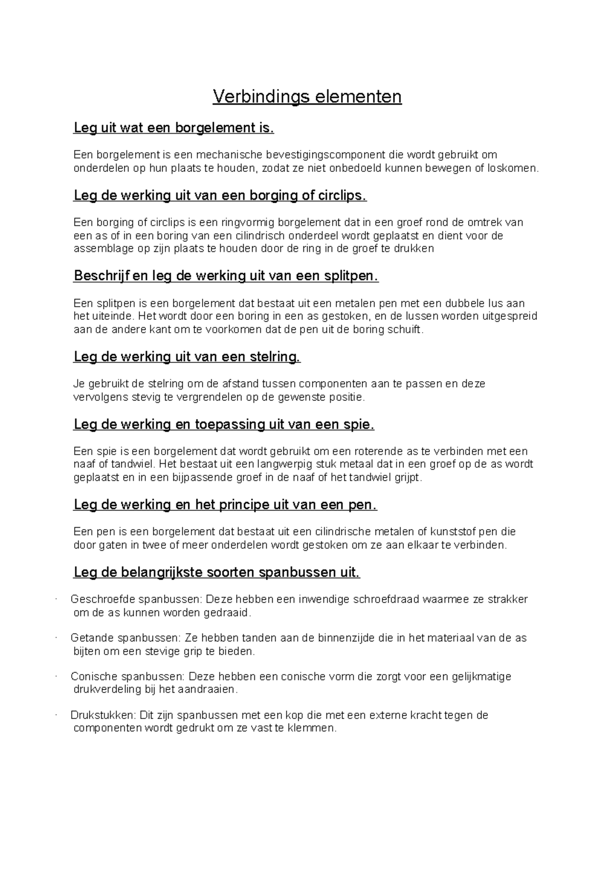 Verbindingselementen - Verbindings elementen Leg uit wat een ...