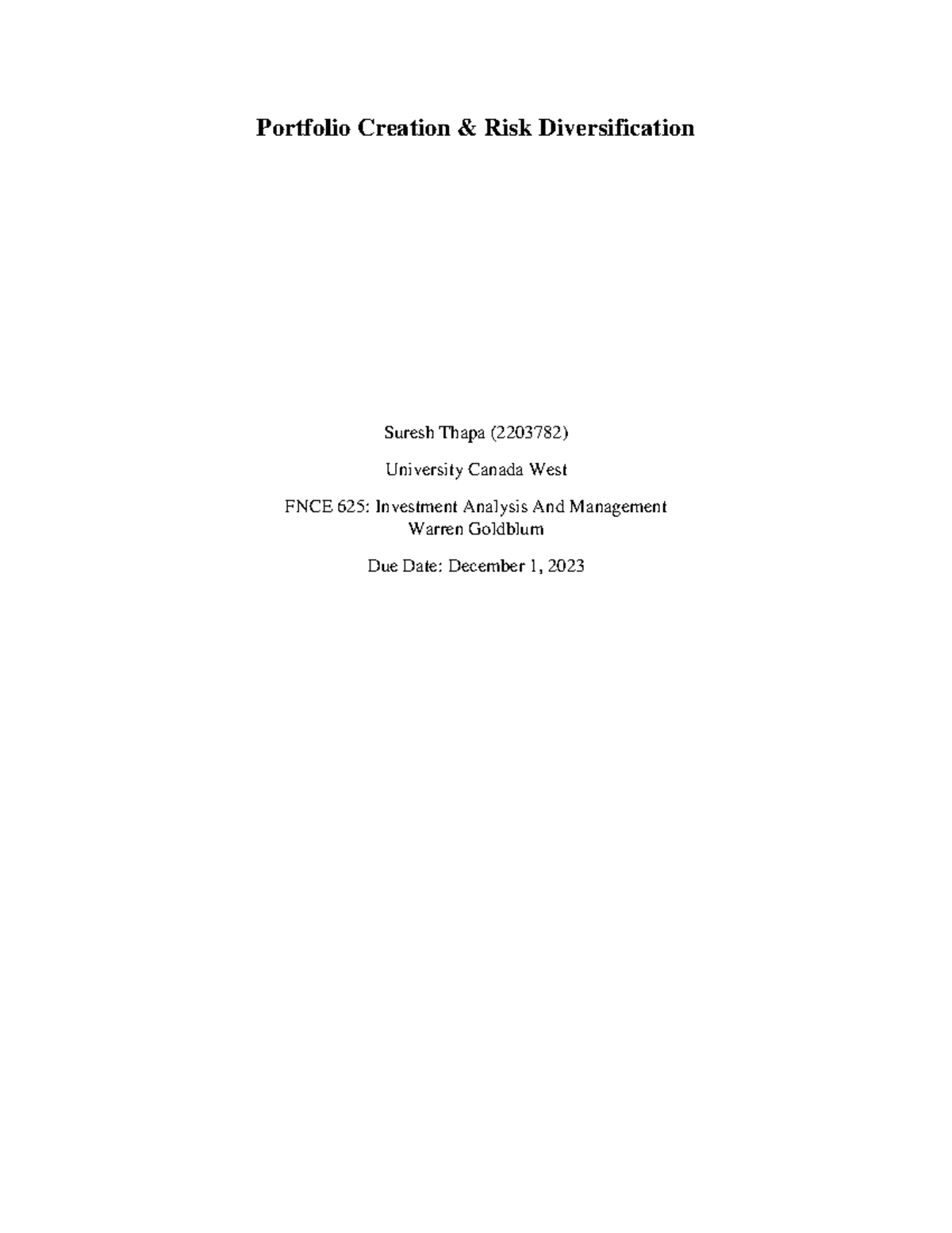 Investment game project - Portfolio Creation & Risk Diversification ...