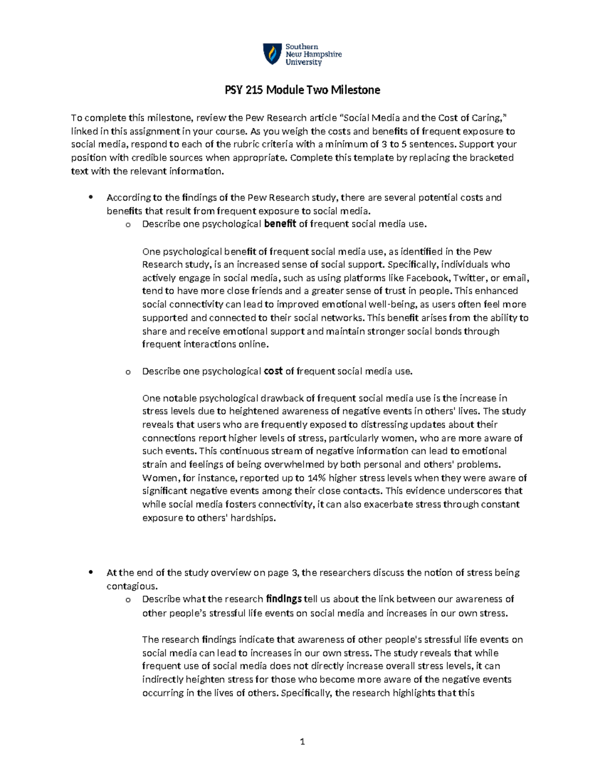 PSY 215 Module Two Milestone - PSY 215 Module Two Milestone To complete ...