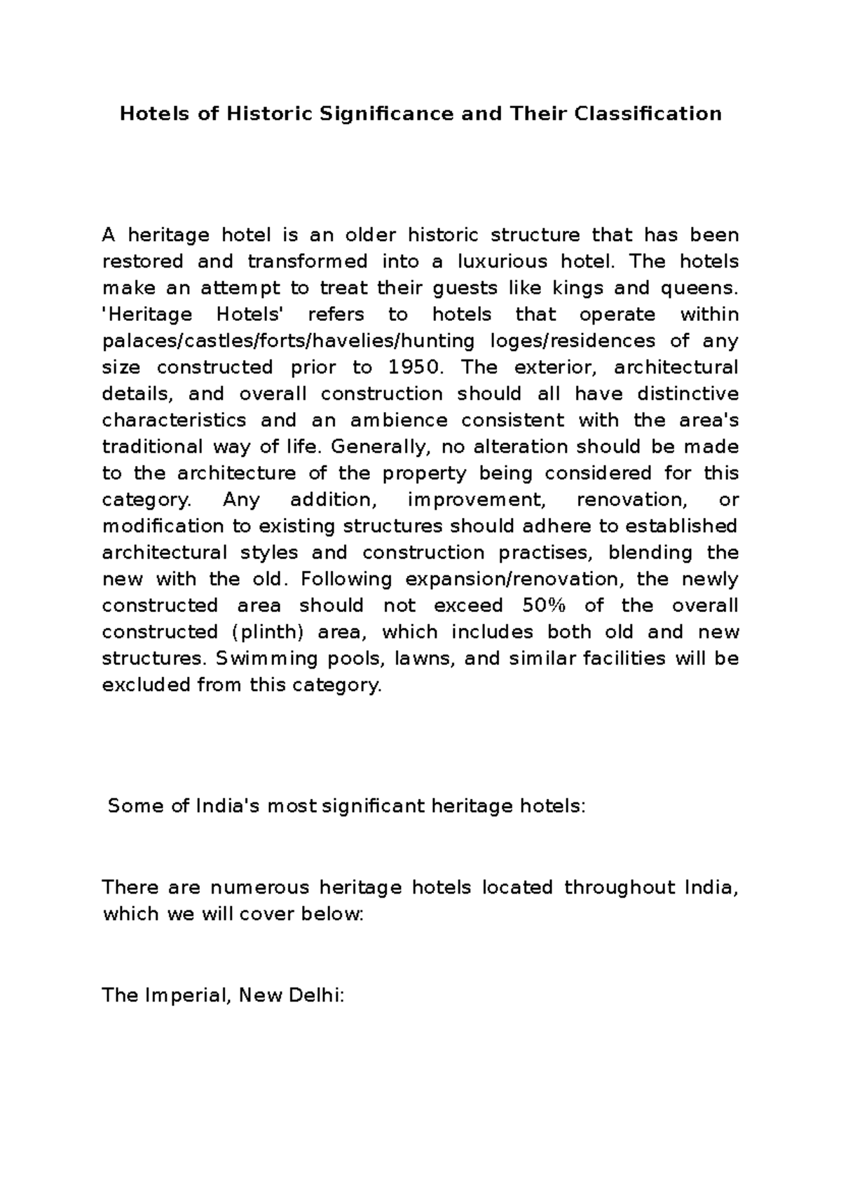 Hotels of Historic Significance and Their Classification - The hotels ...