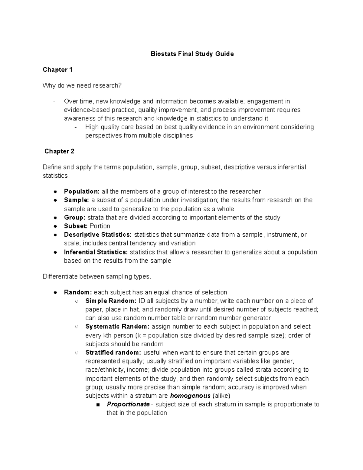 Biostats Final Study Guide Ch. 1-4 (KIM) - Biostats Final Study Guide Chapter 1 Why do we need ...