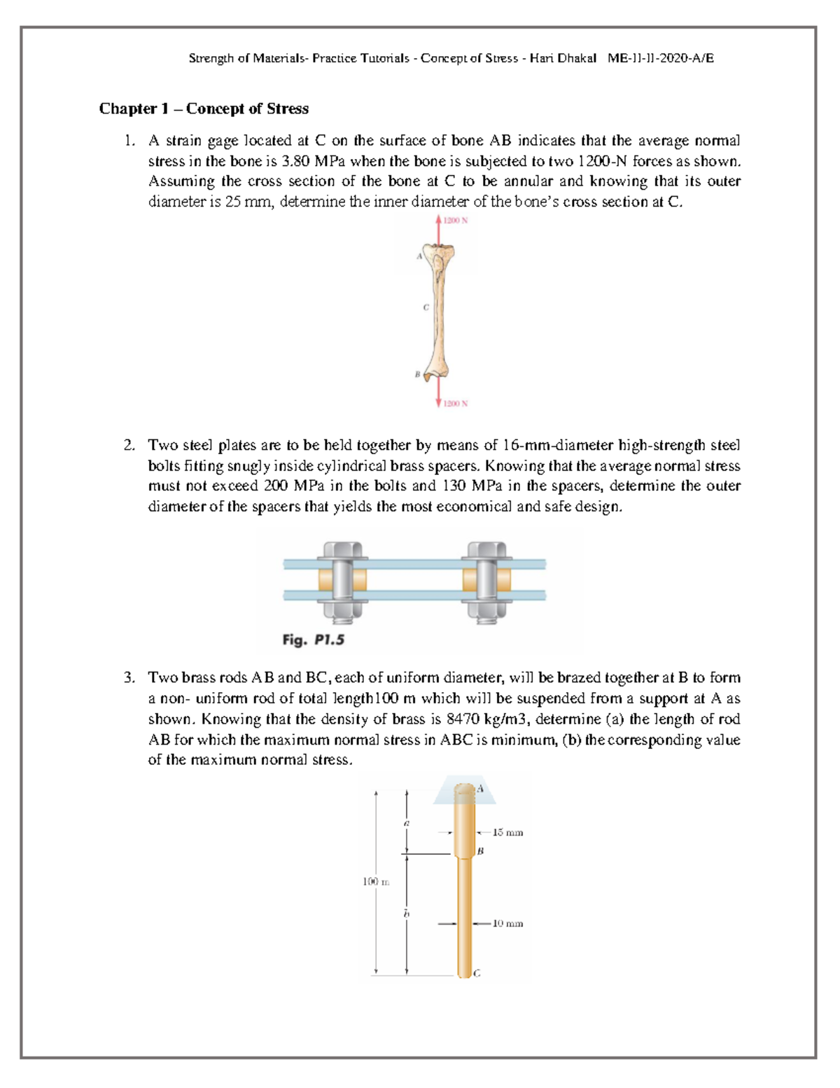 Chapter 1 Concept of Stress Tutorials - Chapter 1 – Concept of Stress A ...