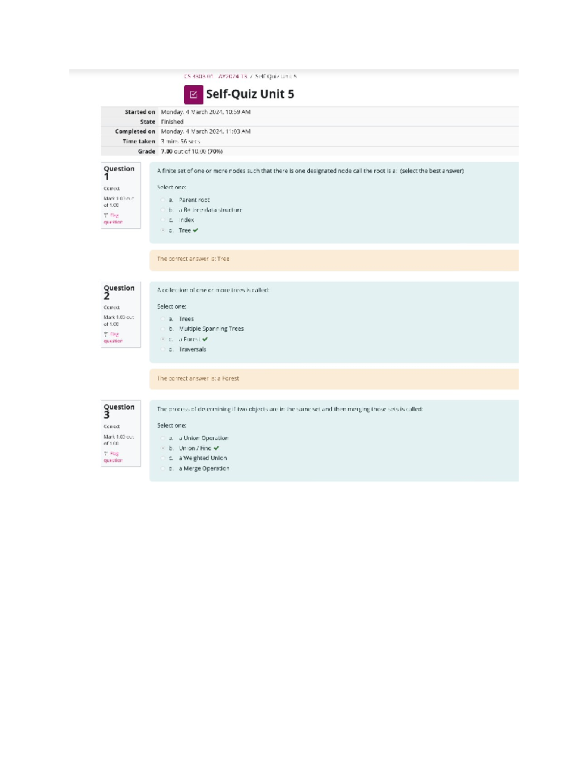 Self Quiz Unit 5 - CS 3303 - Studocu