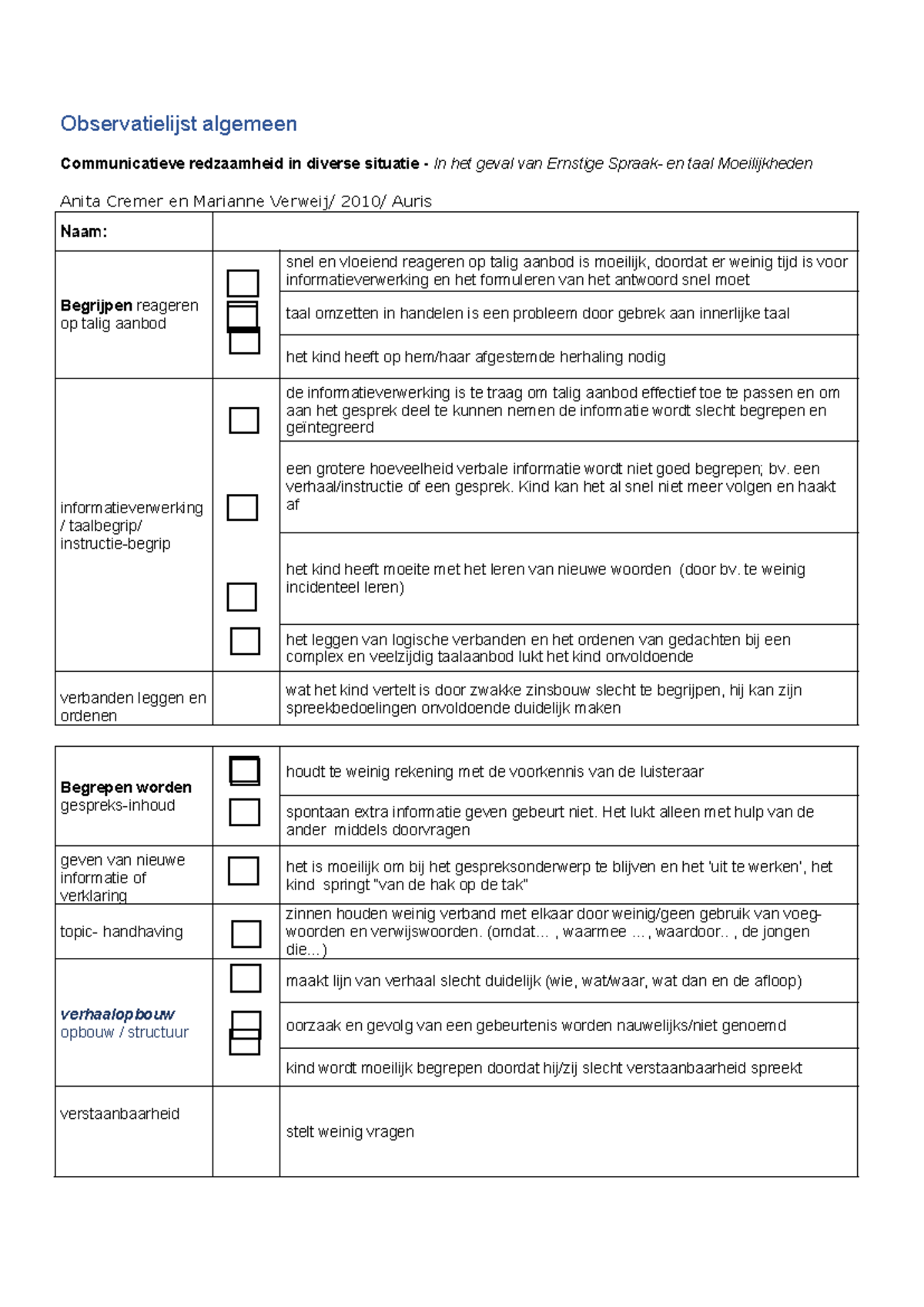 Observatielijst algemeen - Observatielijst algemeen Communicatieve ...
