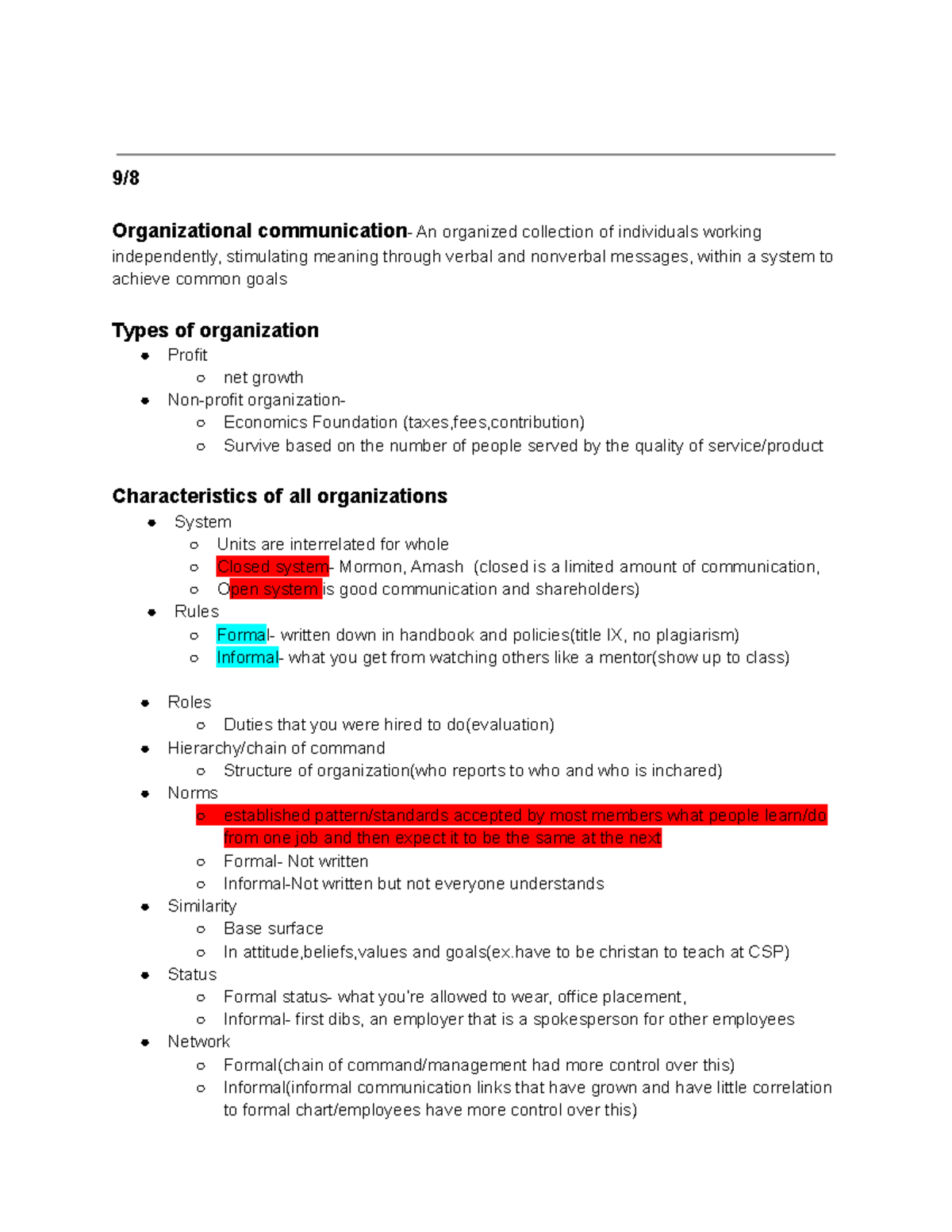 First topic notes - 9/ Organizational communication- An organized ...