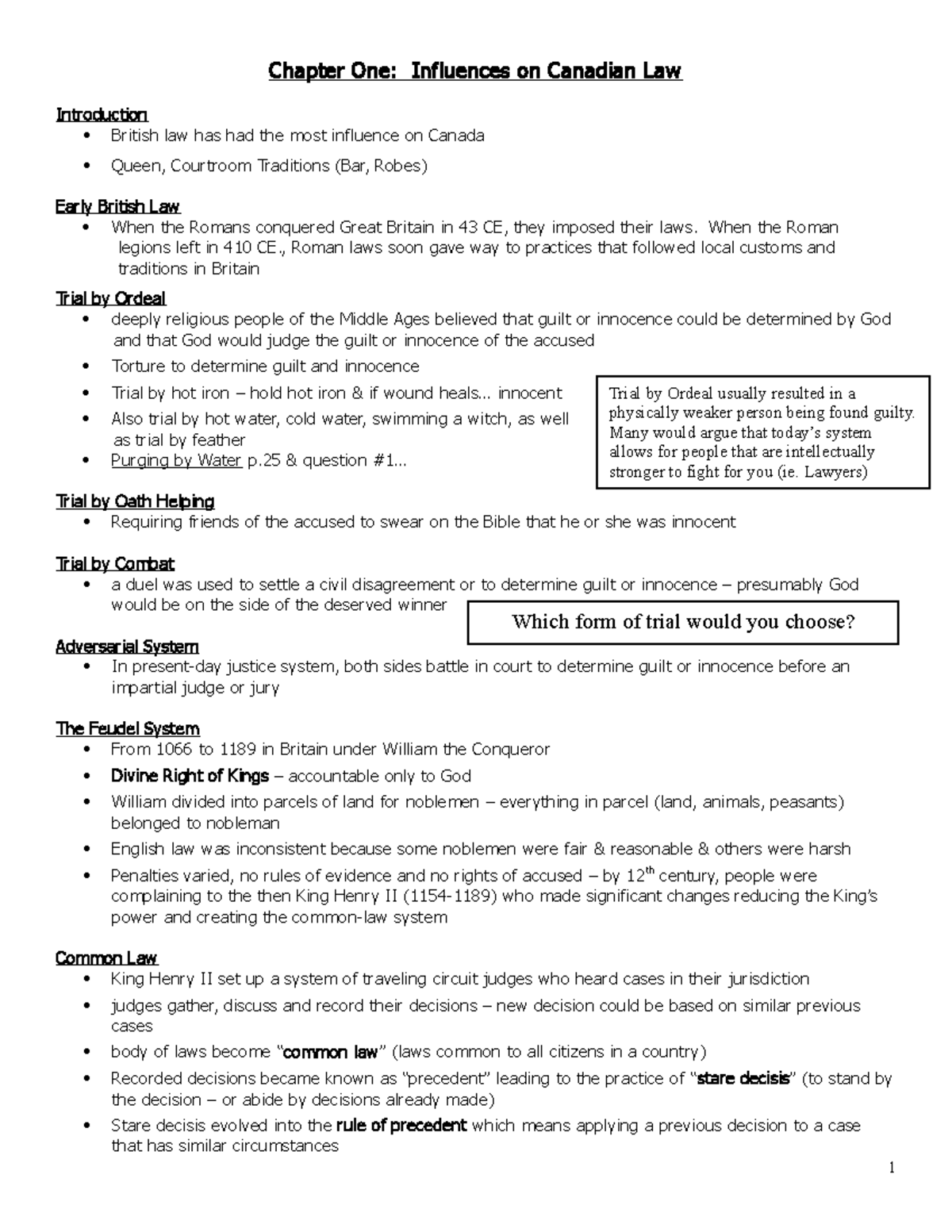 Influences on Canadian Law handout - Chapter One: Influences on ...