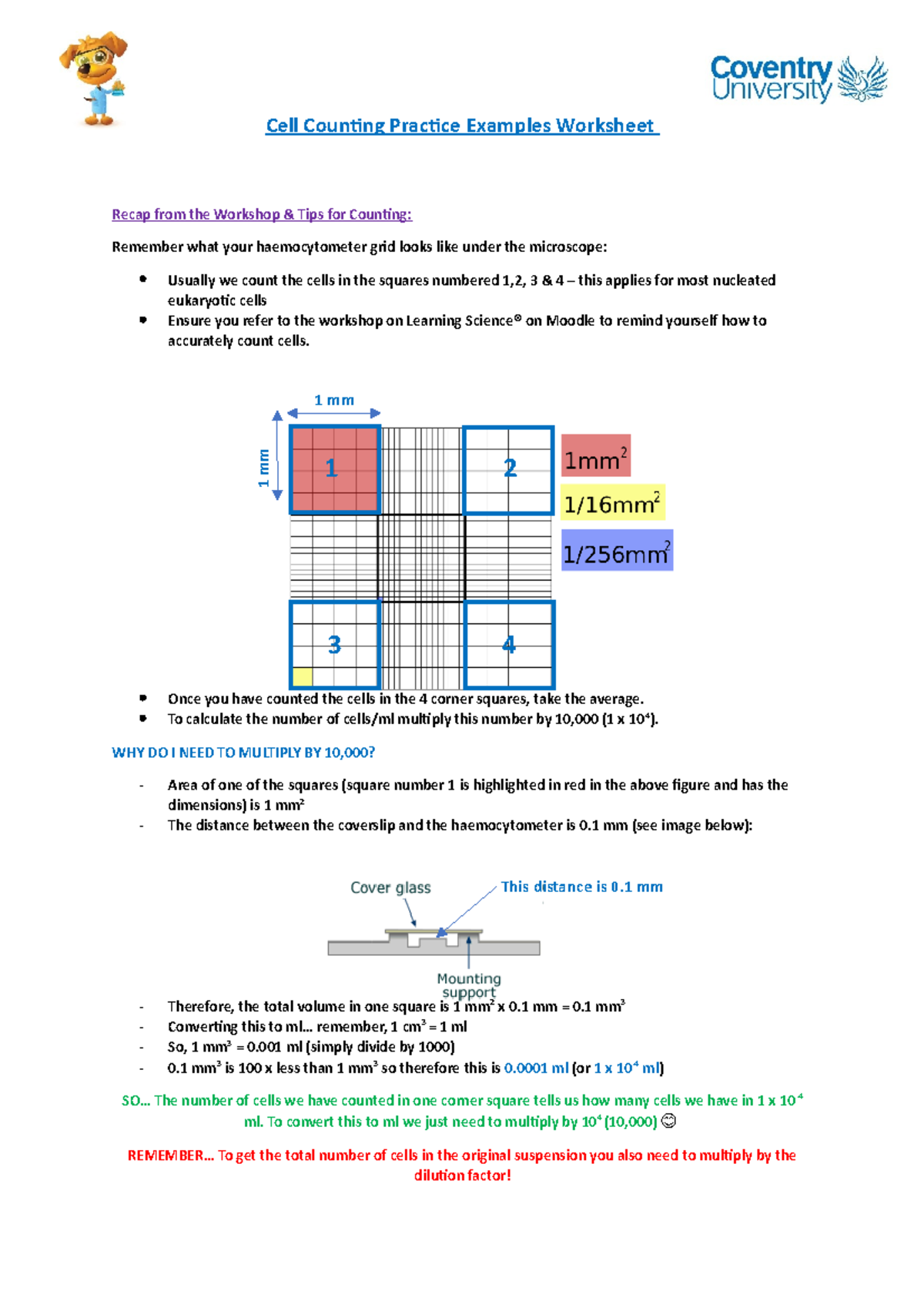 Counting cells workshop - Cell Counting Practice Examples Worksheet ...