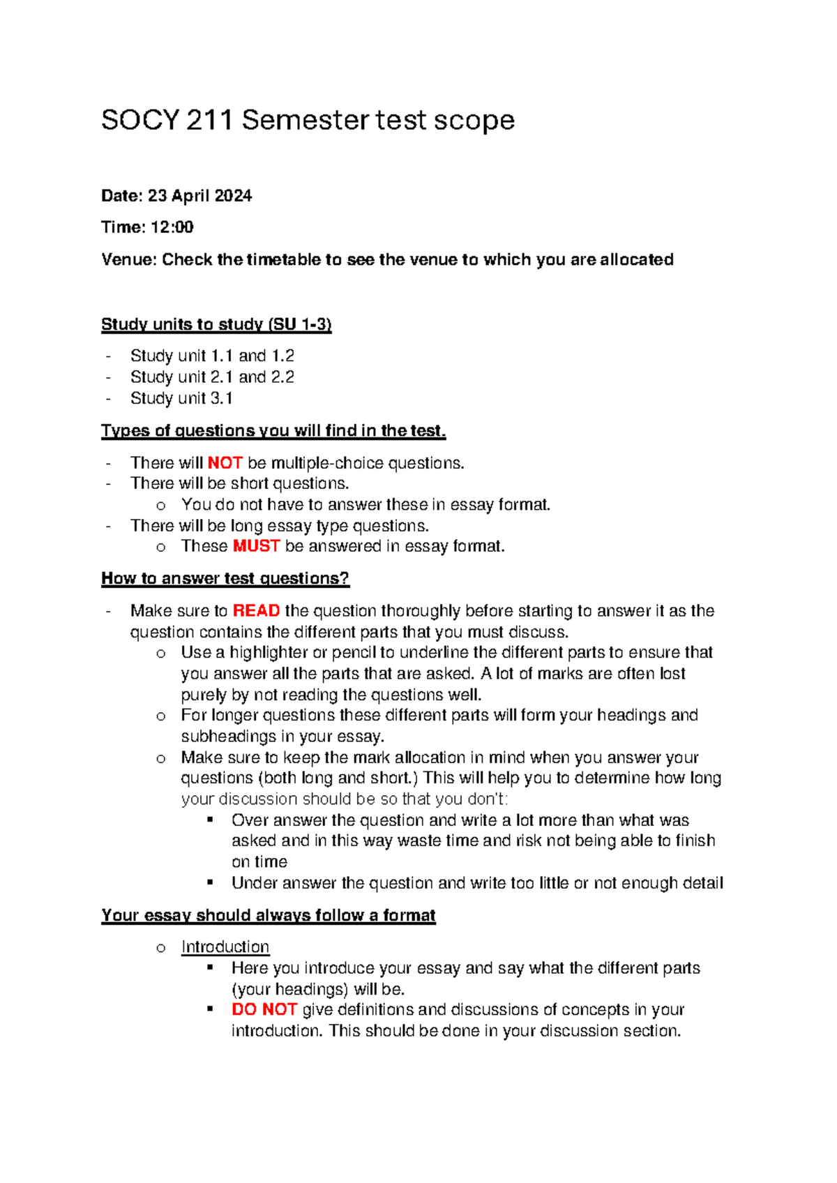 SOCY 211 Semester test 2024 guidance - SOCY 211 Semester test scope ...