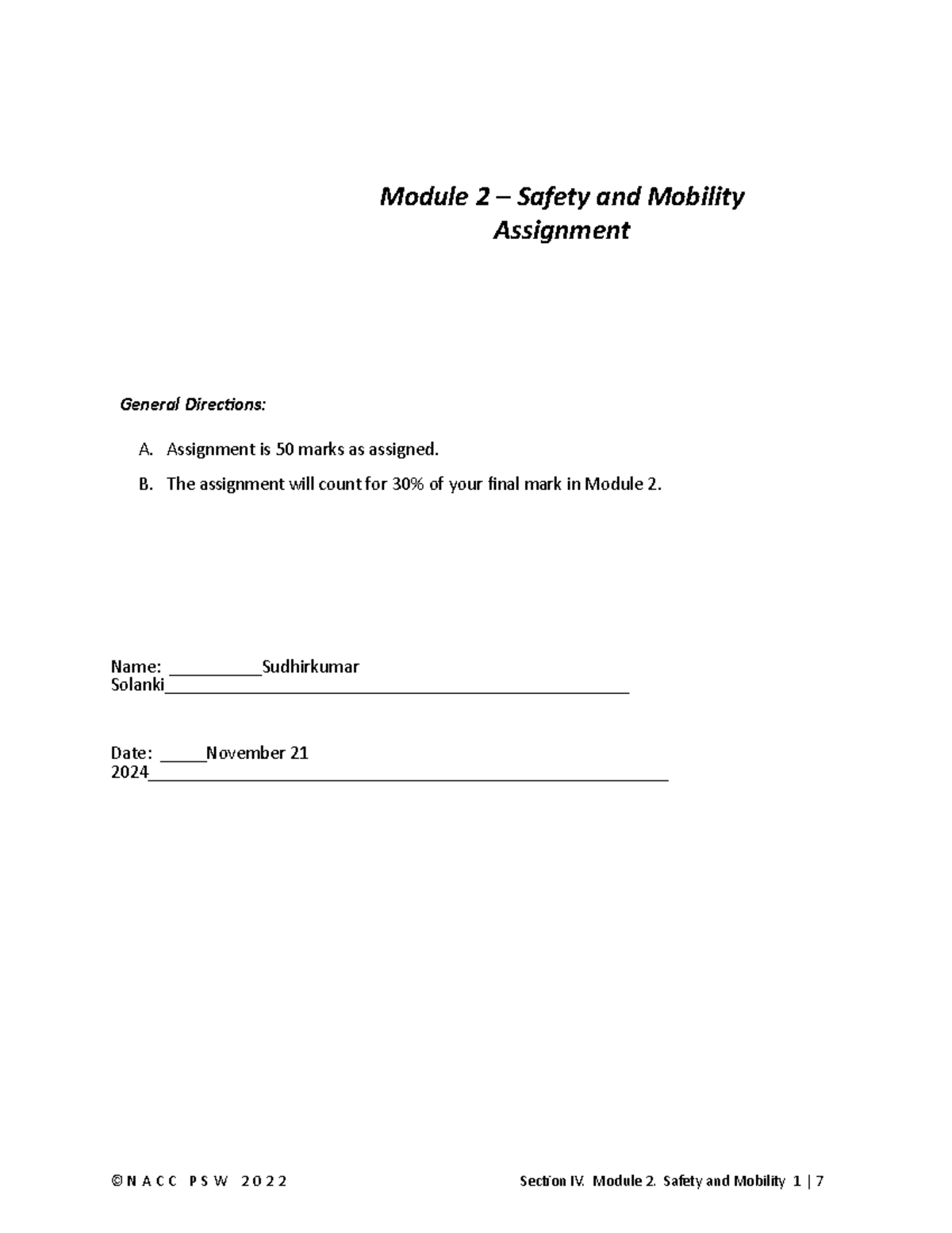 Assigmt- Module 2 Safety Mobility word - Module 2 – Safety and Mobility ...