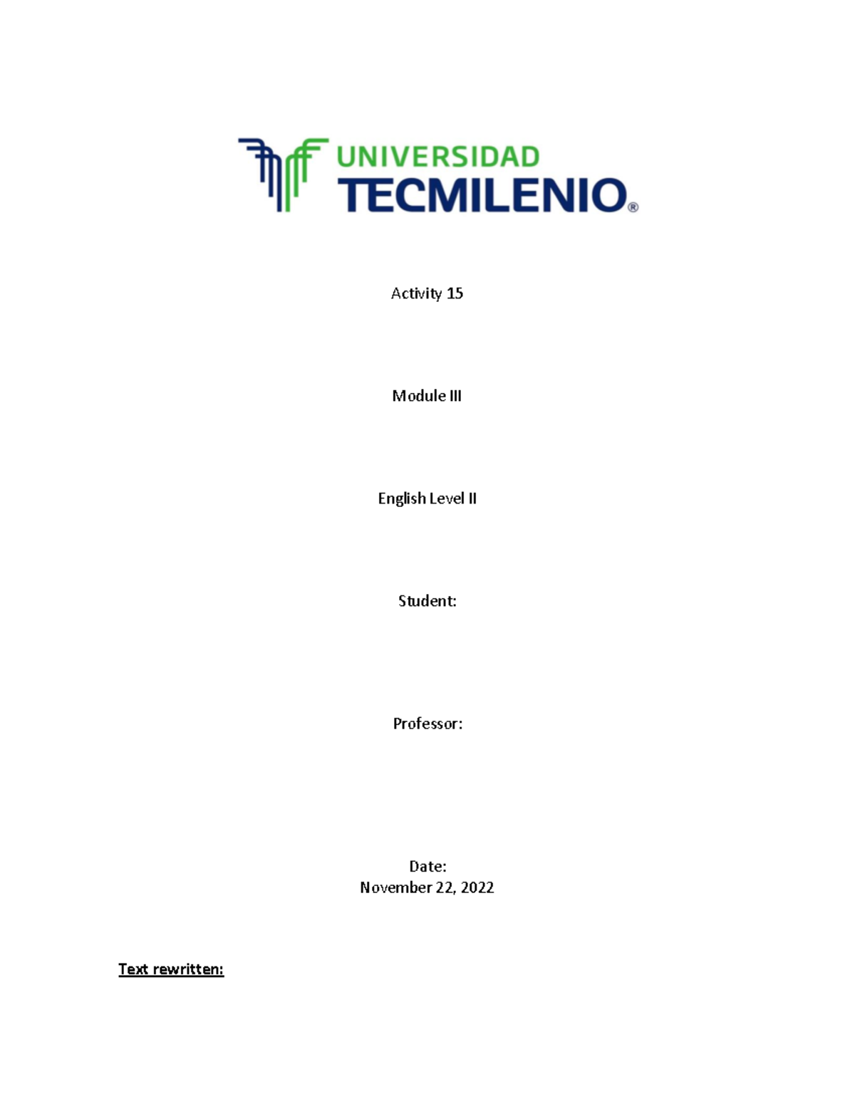 Activity 15 .- English II - Activity 15 Module III English Level II ...