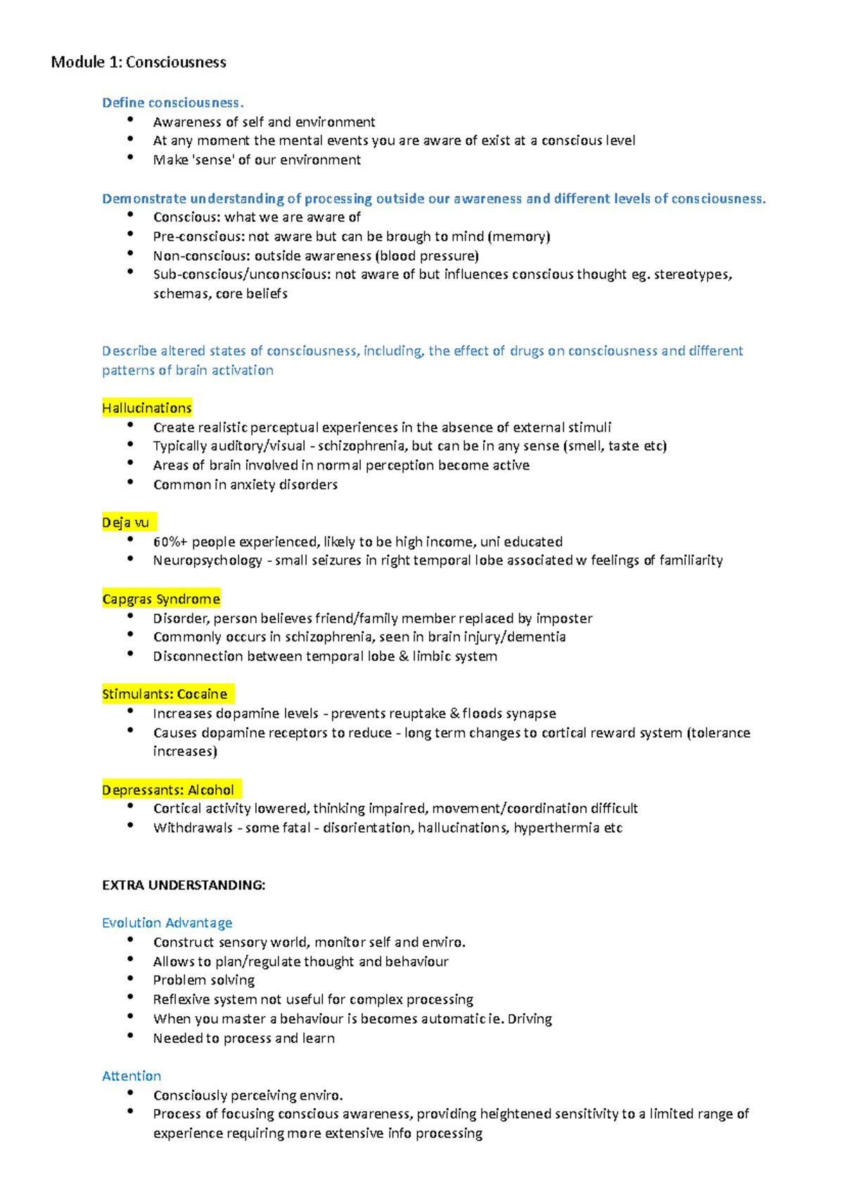 Module 1 BIOL1002 - Module 1: Consciousness Define consciousness ...
