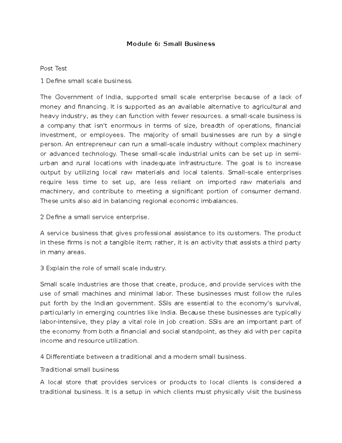 Entrep- Post Test Module 6 - Module 6: Small Business Post Test 1 ...