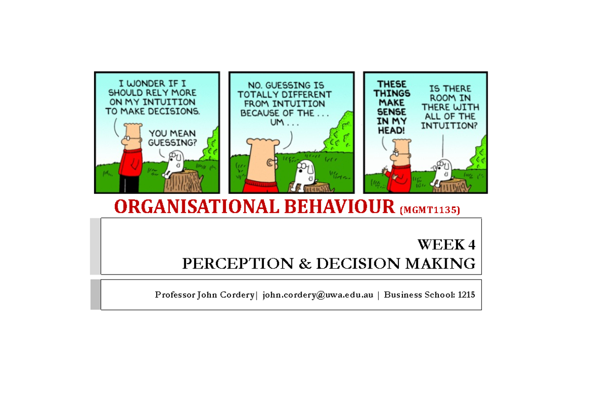 W4 Perception & Decision Making - WEEK 4 PERCEPTION & DECISION MAKING Professor John Cordery ...