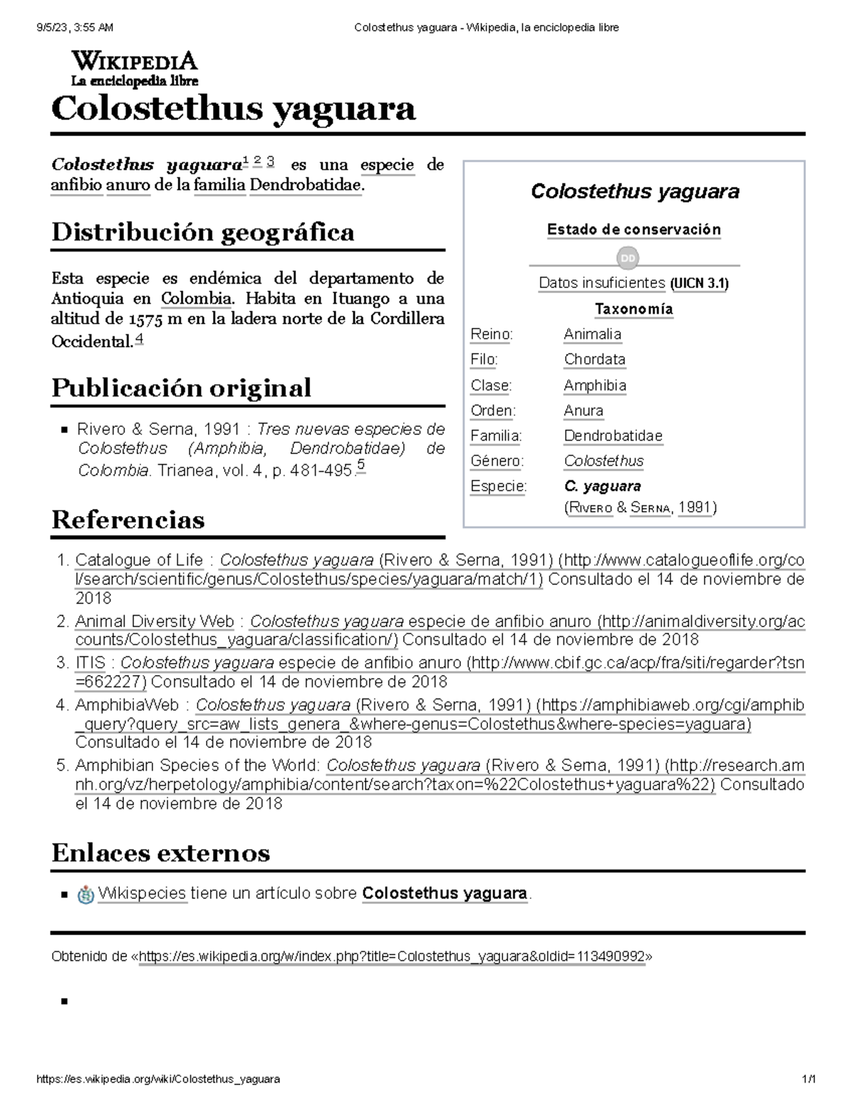 Colostethus yaguara - univ - 9/5/23, 3:55 AM Colostethus yaguara ...
