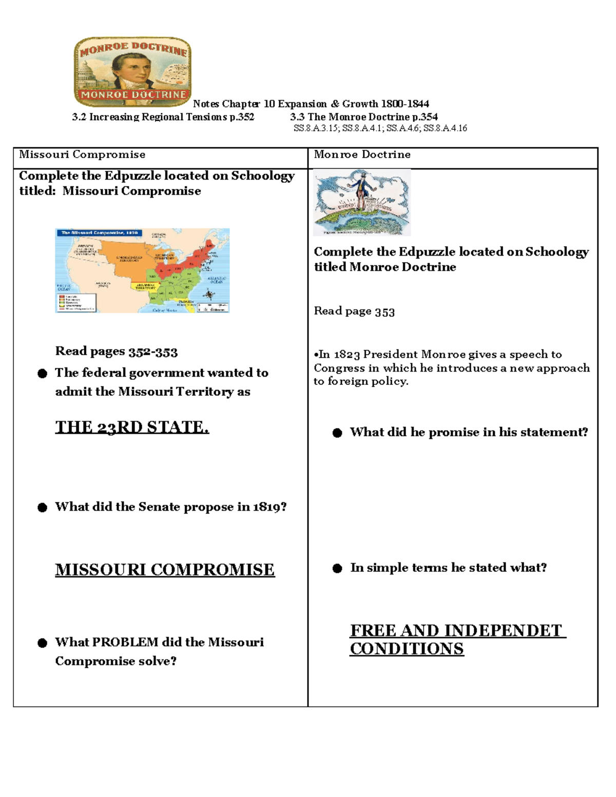 10. New Notes 3.2-3.3 Monroe Doctrine - Notes Chapter 10 Expansion ...