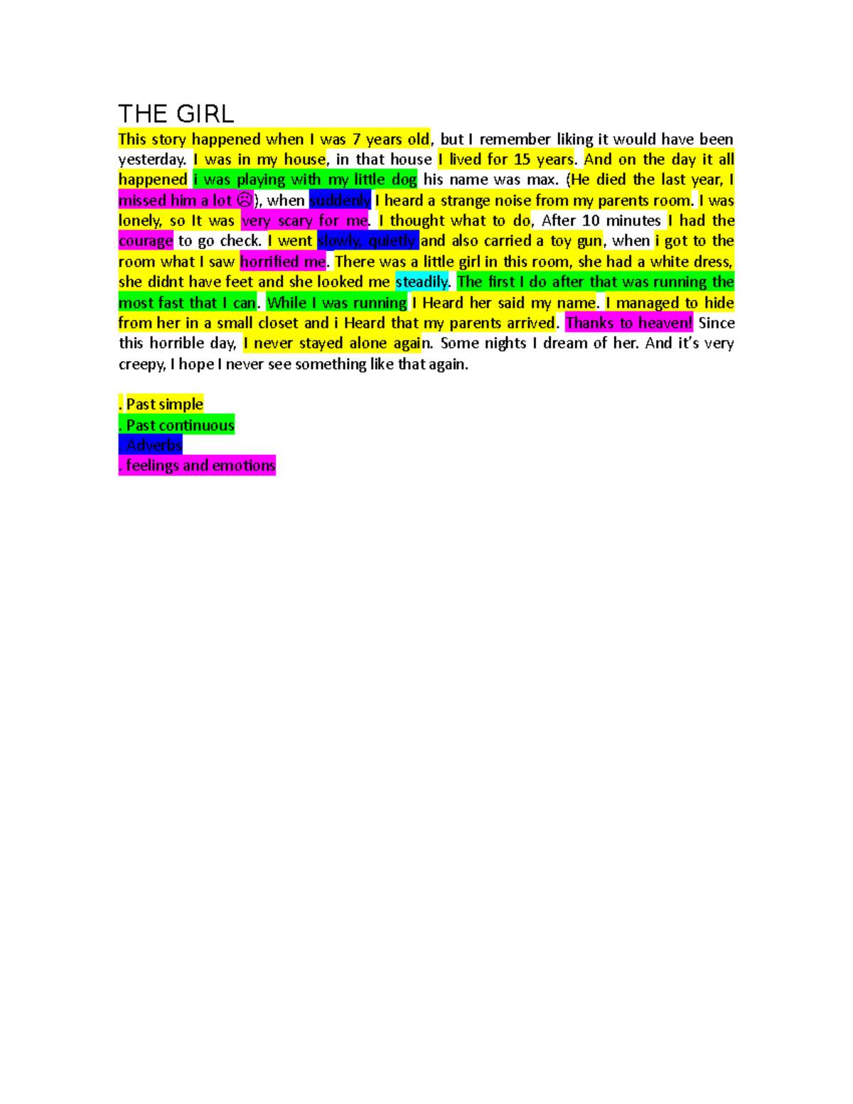 THE GIRL - texto en pasado continup - THE GIRL This story happened when ...