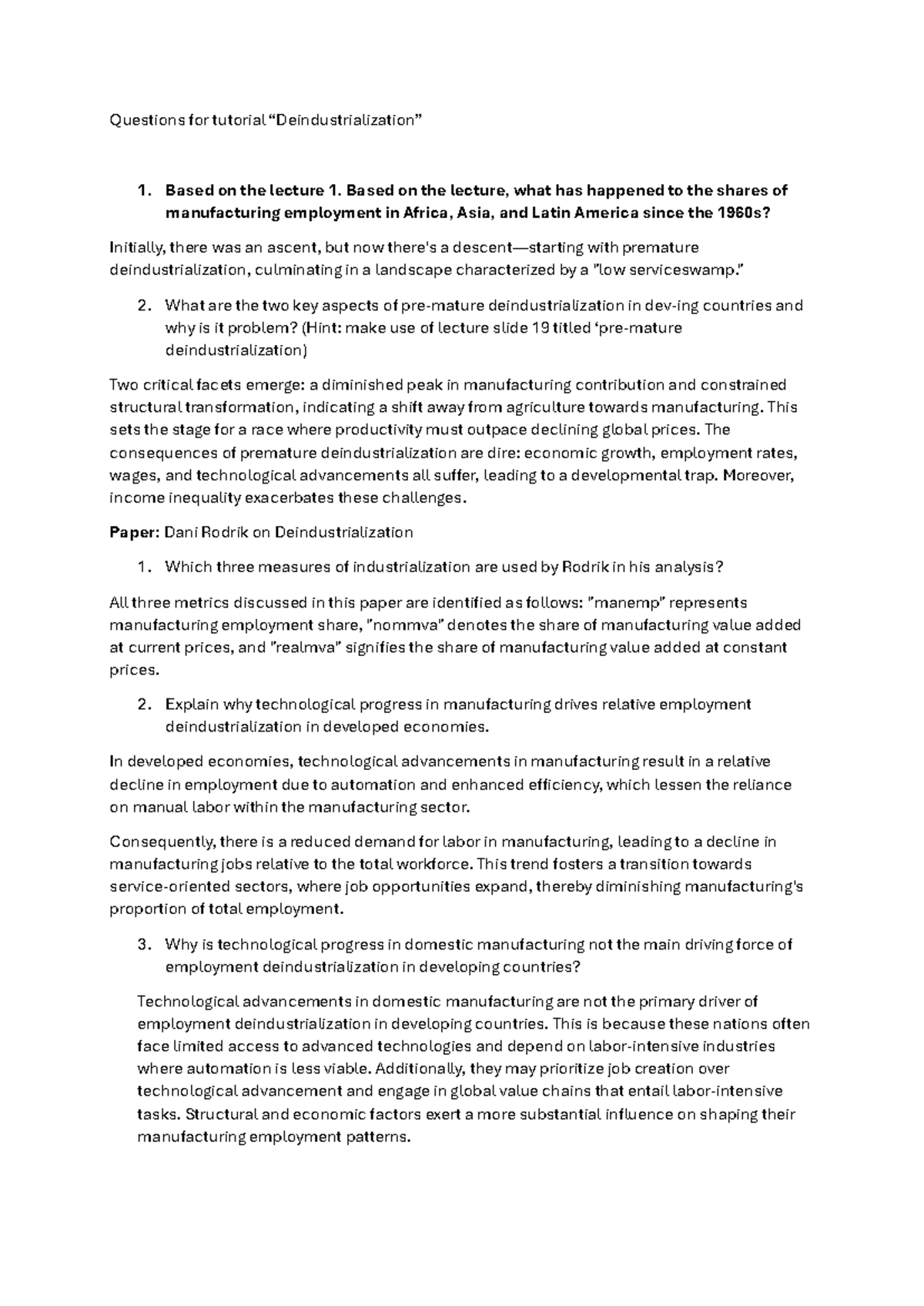 Homework week 1 Economic Geography - Questions for tutorial ...