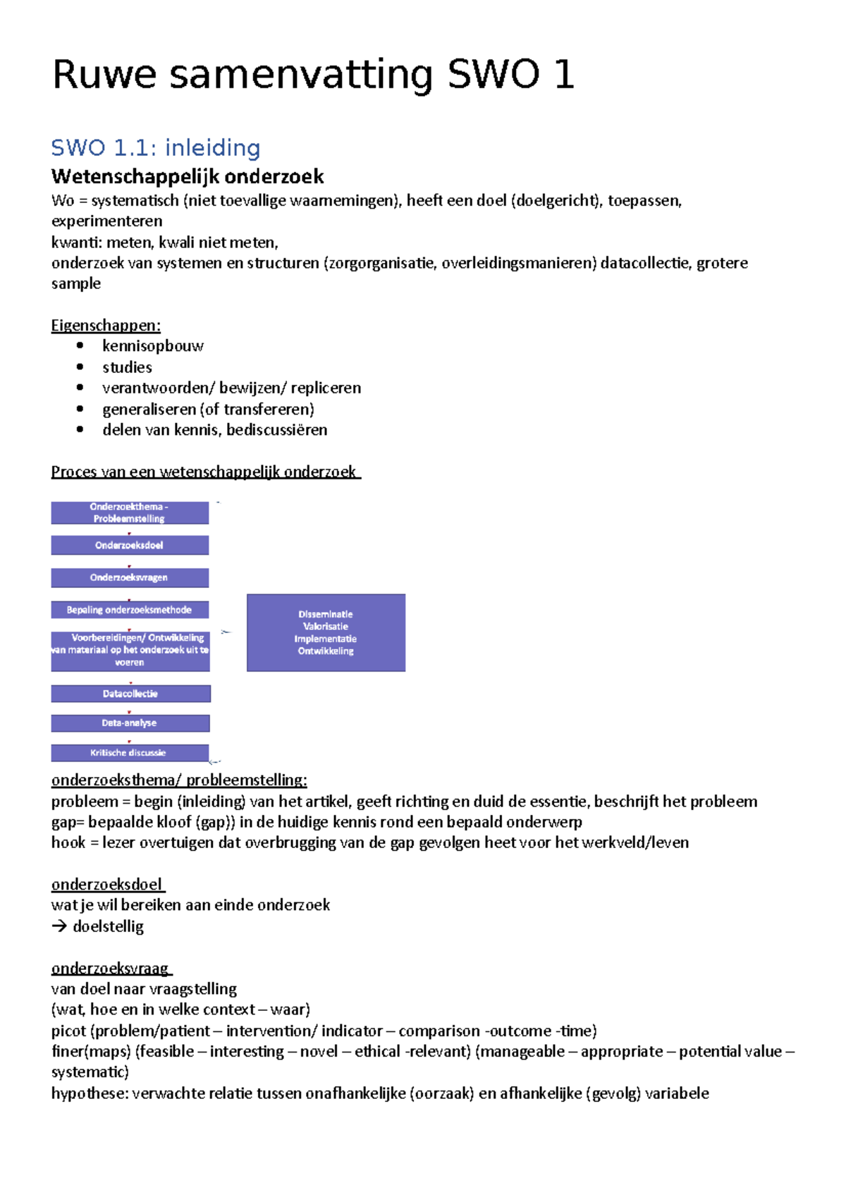 Ruwe samenvatting SWO 1 - ..) verschillen vervanden case report ...