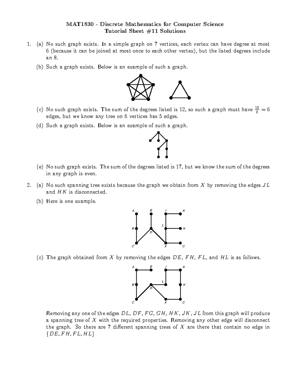 Tute11Solns - tutorial 11 quesitno solutions - MAT1830 - Discrete ...