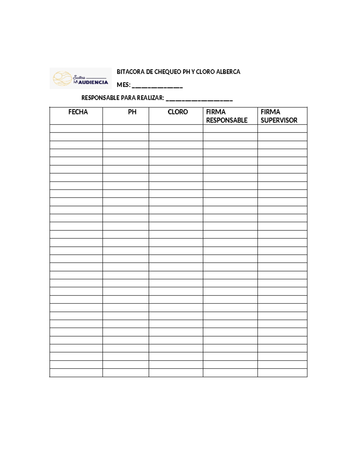 Bitacora DE Chequeo PH Y Cloro - Administración operaciones - BITACORA DE CHEQUEO PH Y CLORO ...
