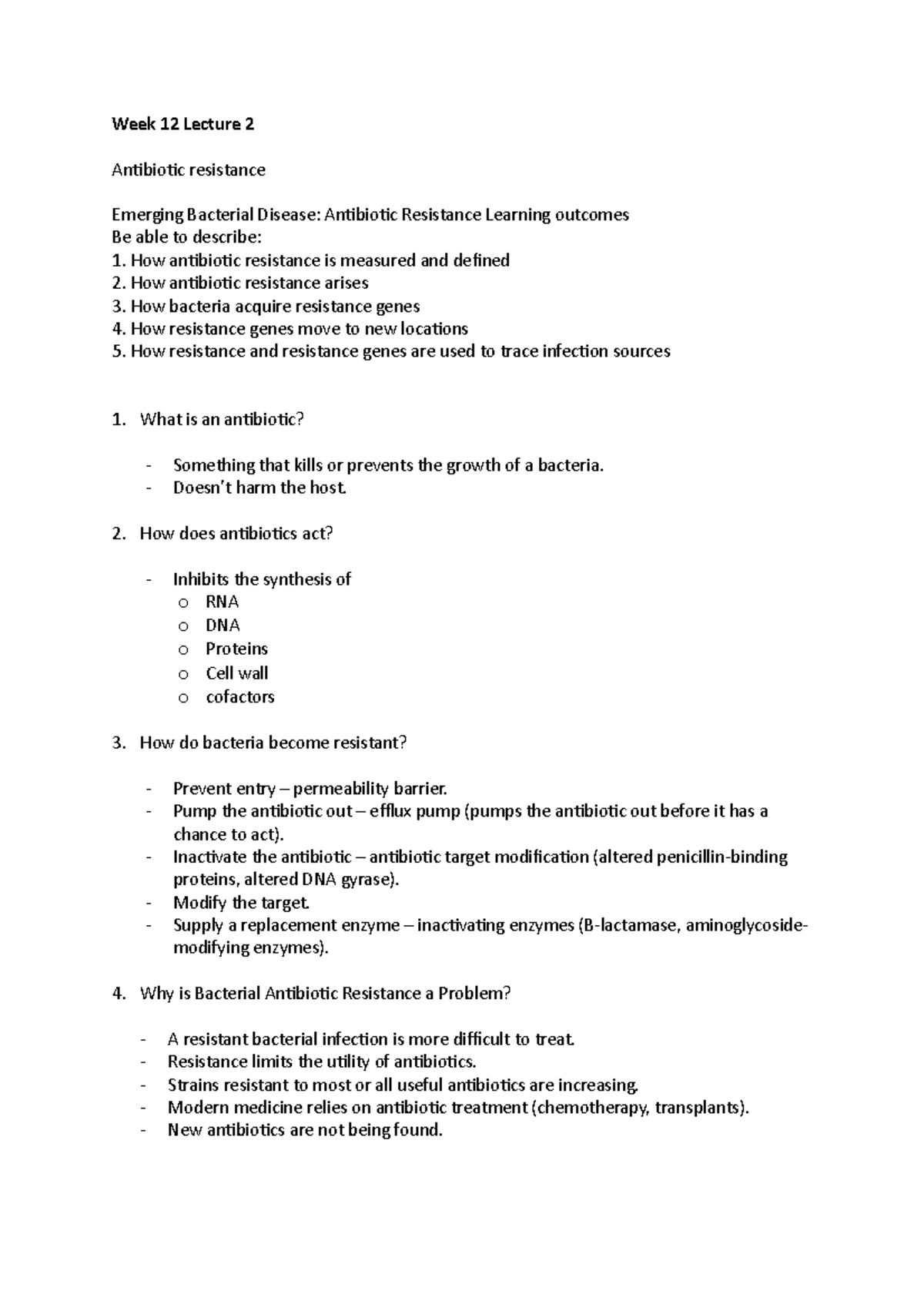 Week 12 Lecture 2 - Week 12 Lecture 2 Antibiotic resistance Emerging ...