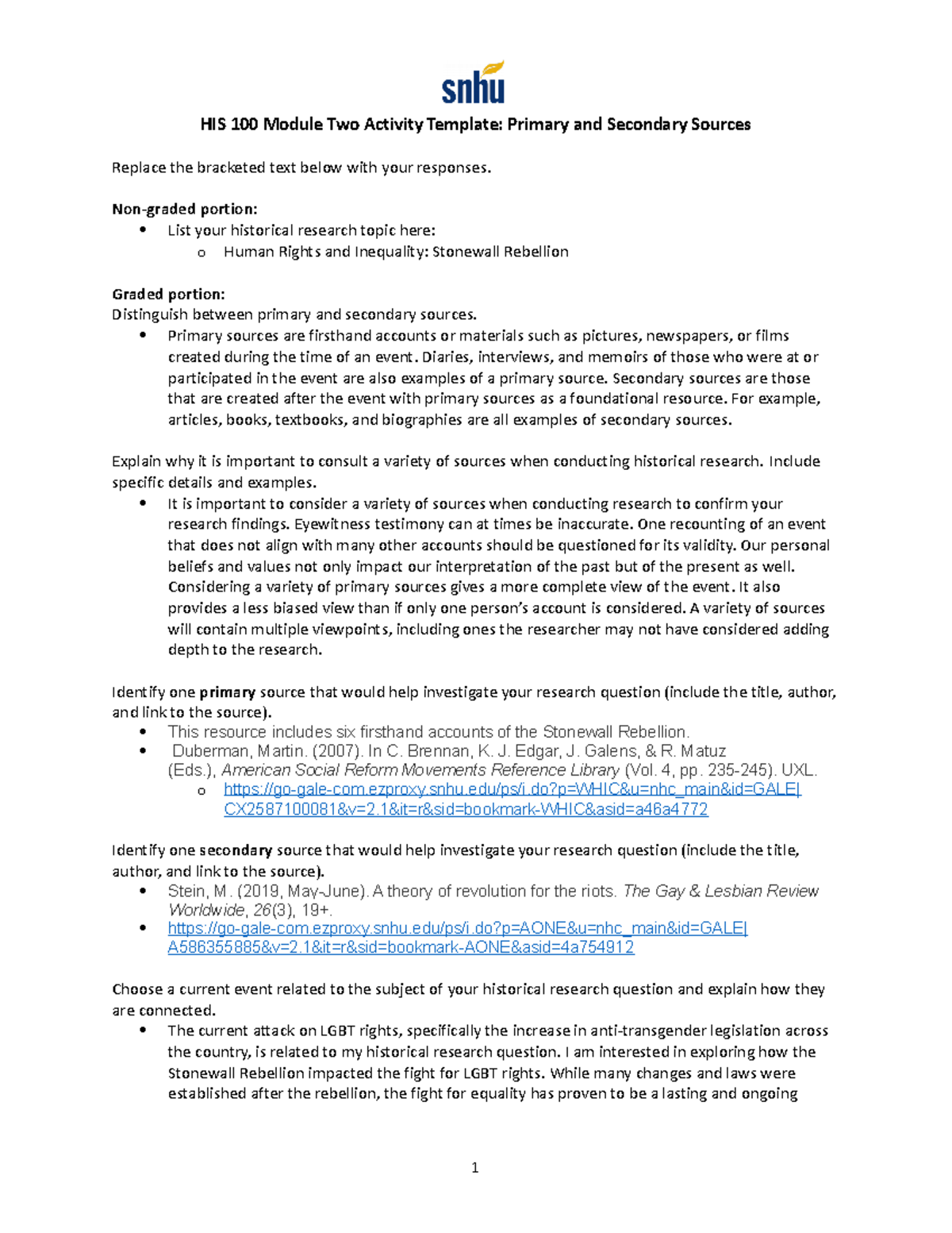HIS 100 Module Two Activity Sources Template - HIS100 - SNHU - Studocu