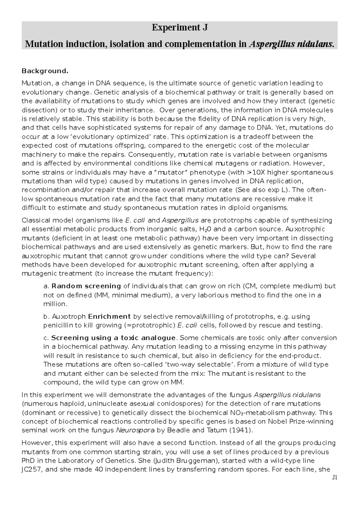 Exp J 2023 - empty form for exp J - Experiment J Mutation induction ...