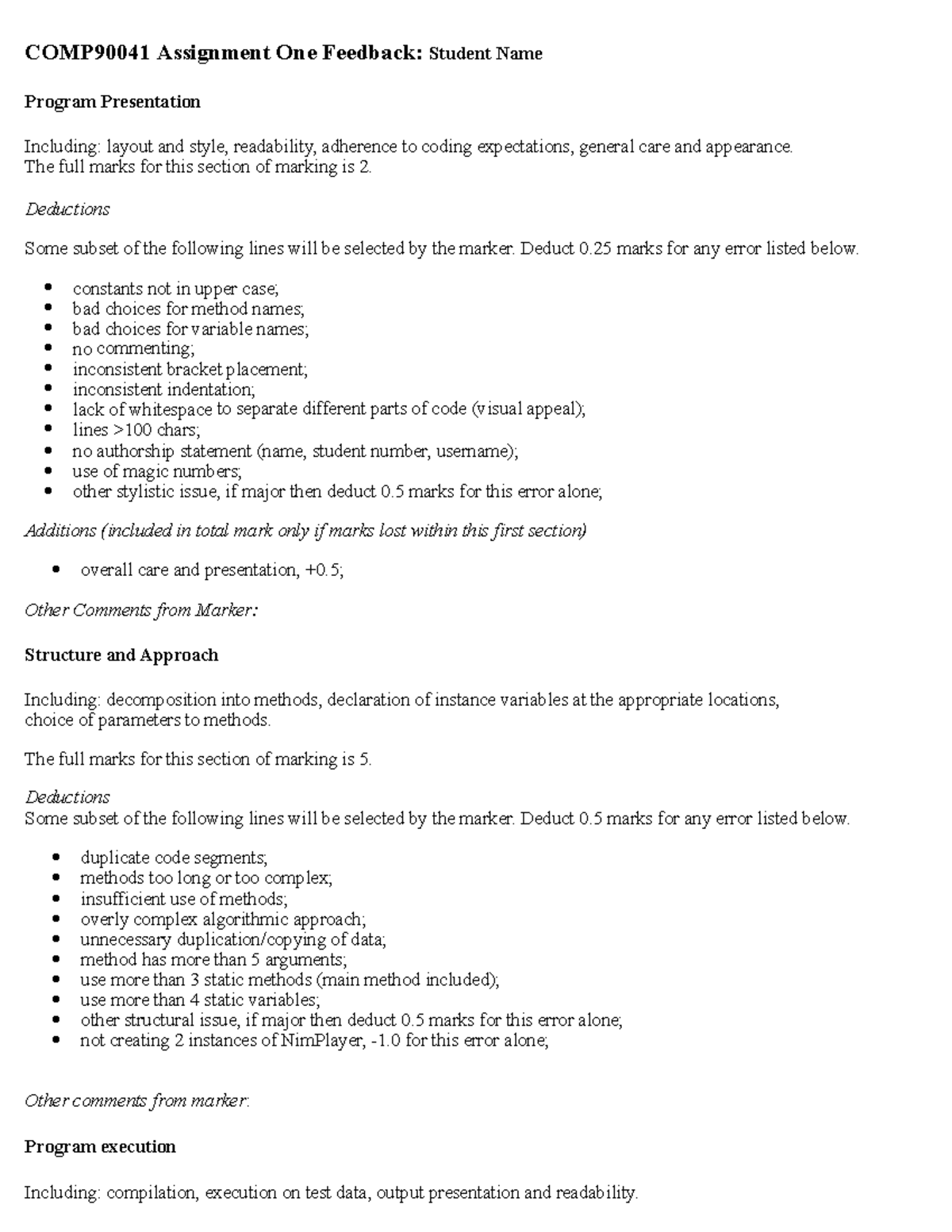Marking guide for assignment - COMP90041 Assignment One Feedback ...
