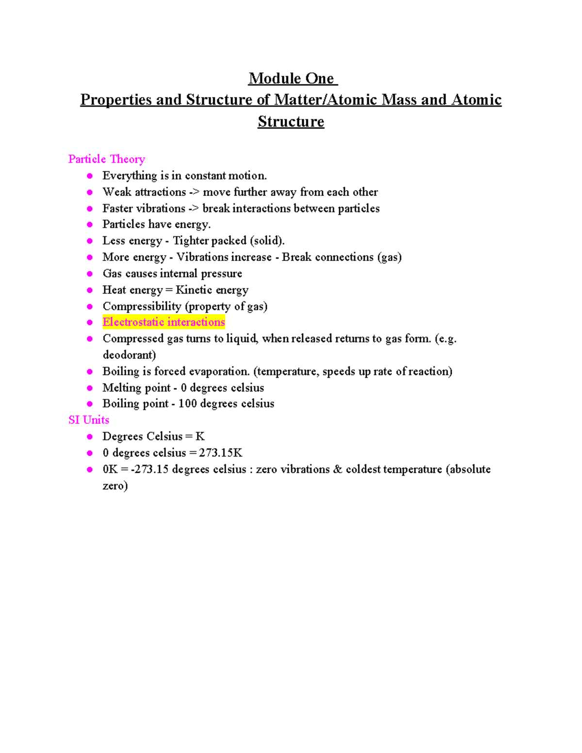 Chem Notes - Mod 1 - Module One Properties and Structure of Matter ...