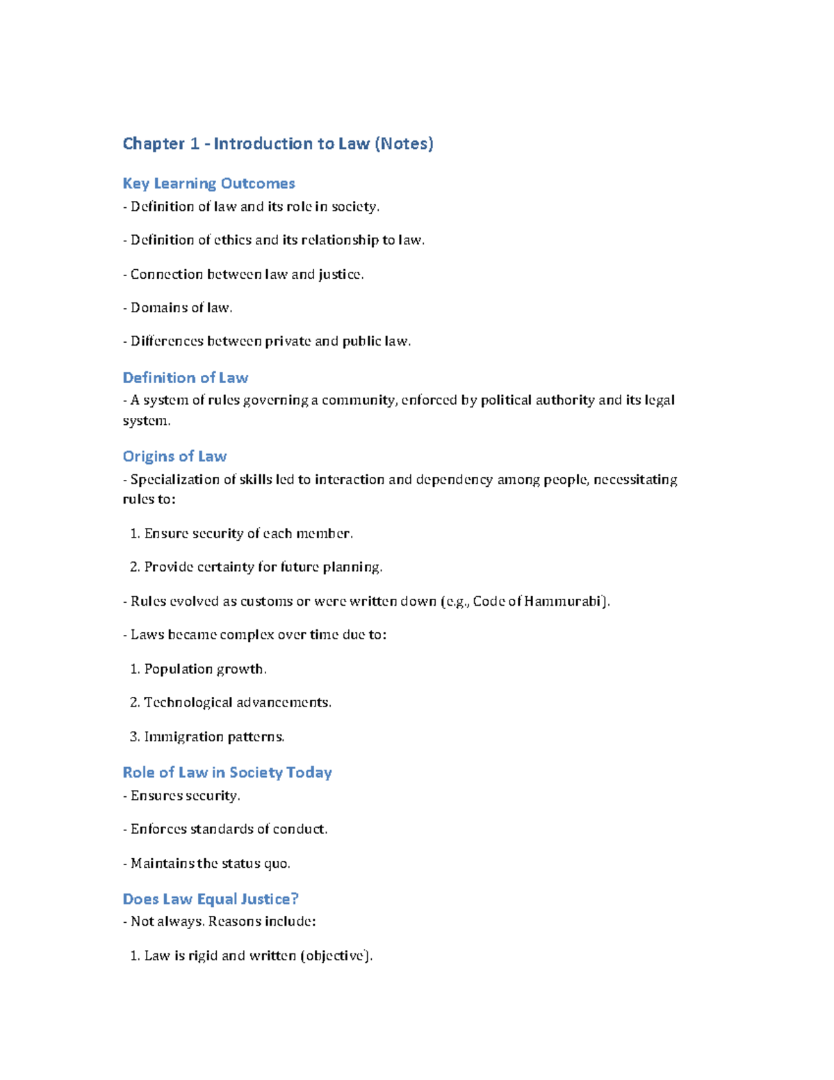 Introduction to Law Notes Chapter 1 - Chapter 1 - Introduction to Law ...