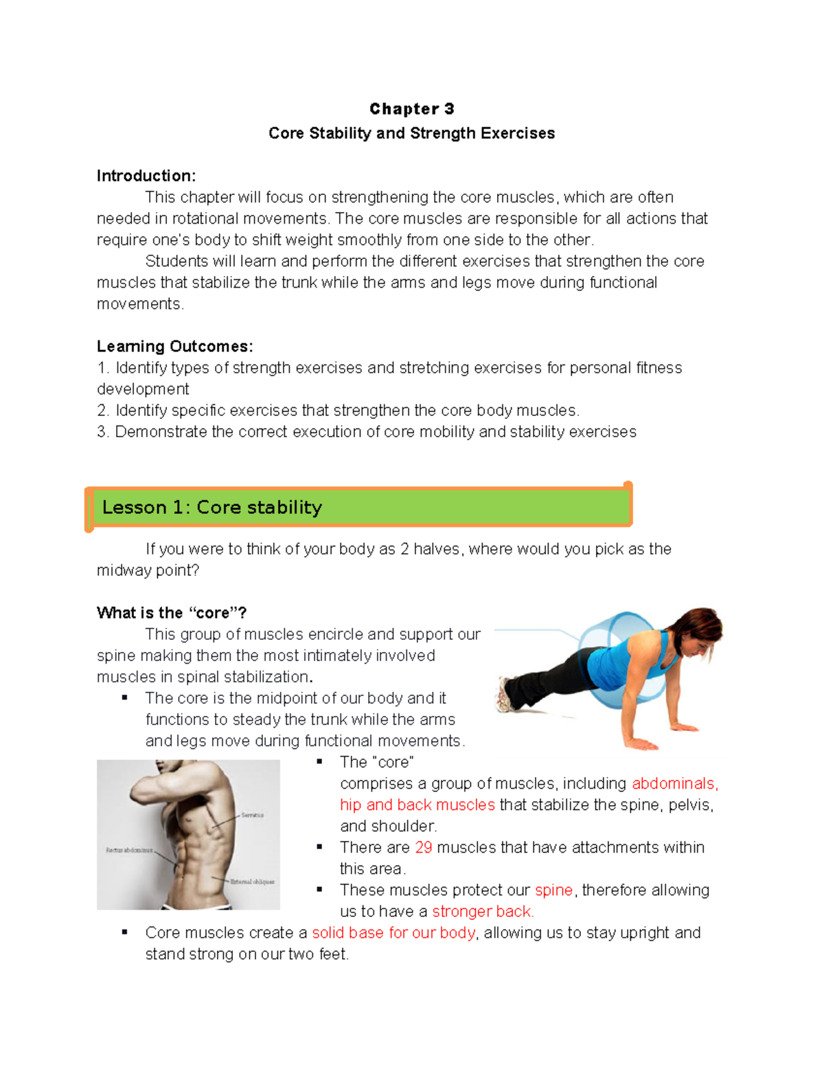 core stability and strength exercise - Chapter 3 Core Stability and Strength Exercises ...