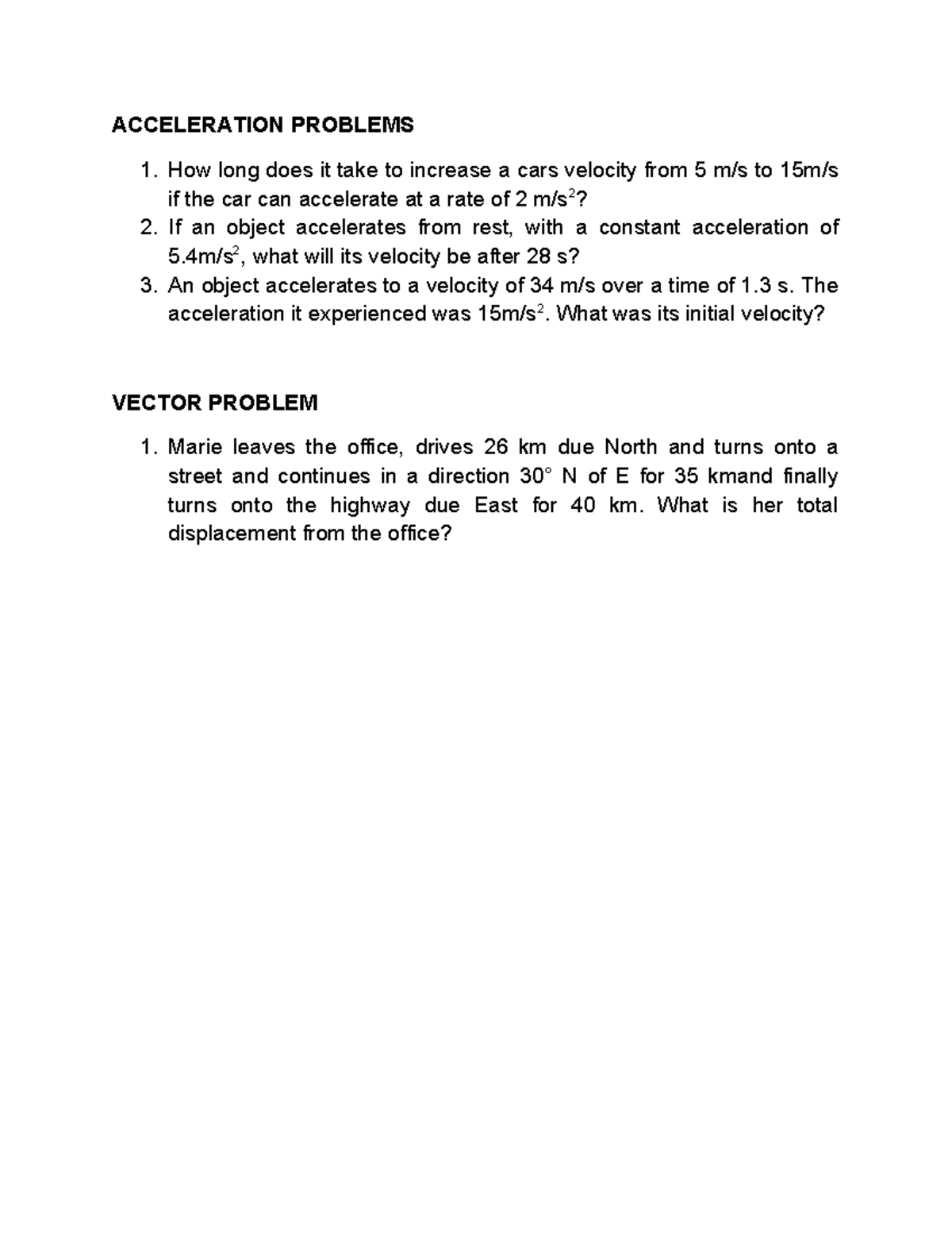 Acceleration Problems - ACCELERATION PROBLEMS How long does it take to ...