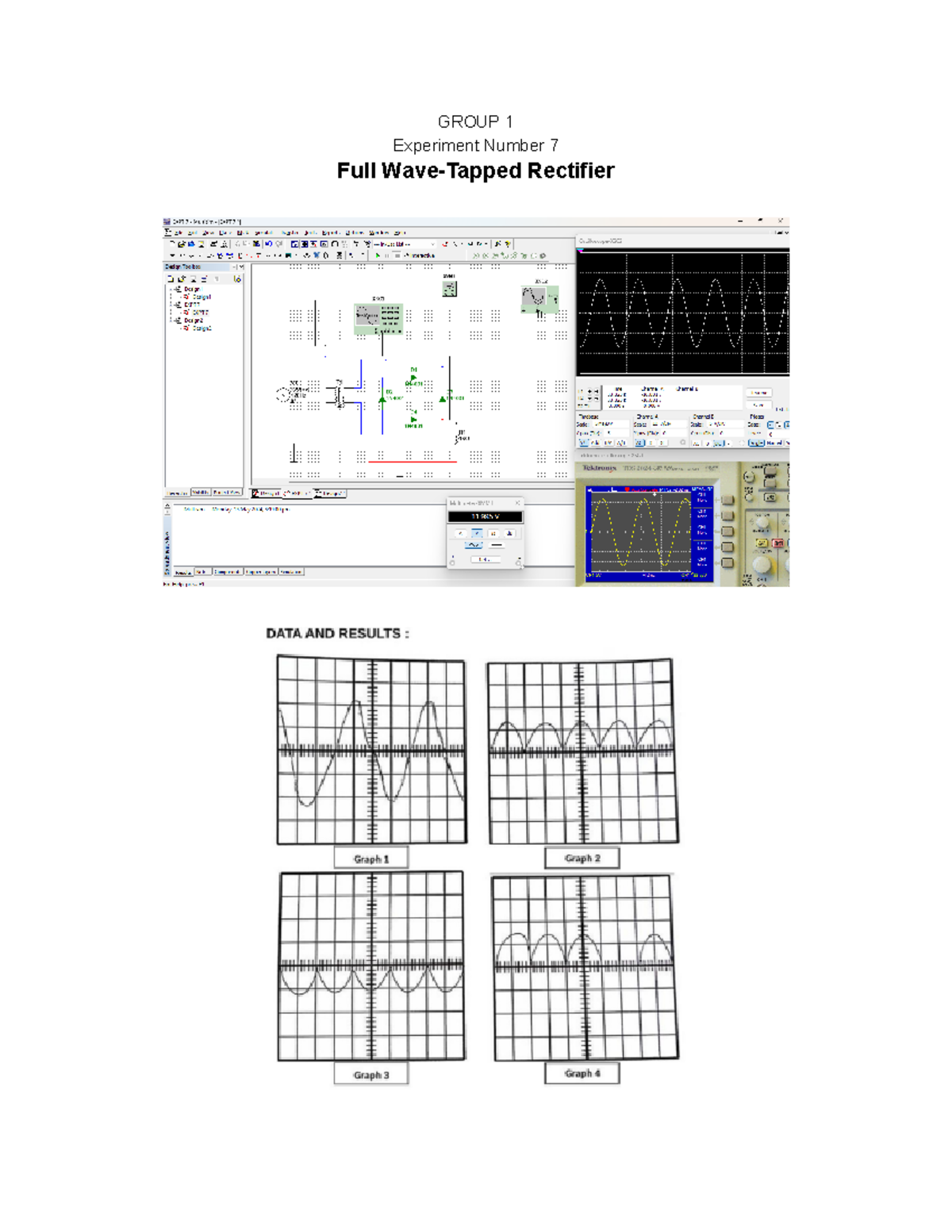Expt. 7. Full Wave Bridge Rectifier - BS Electrical Engineering - GROUP 1 Experiment Number 7 ...