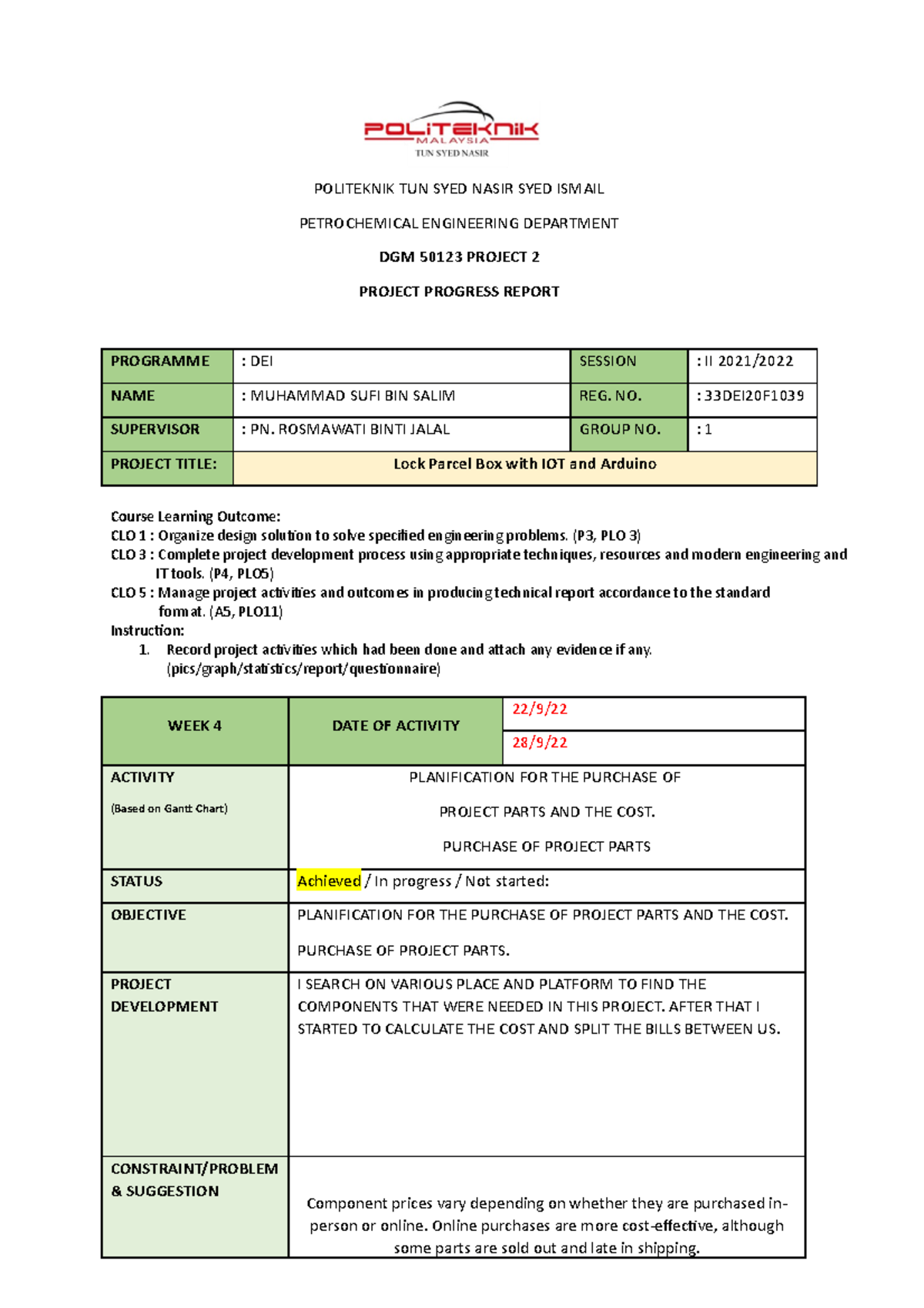 PG4 - PROJECT 2 - POLITEKNIK TUN SYED NASIR SYED ISMAIL PETROCHEMICAL ...