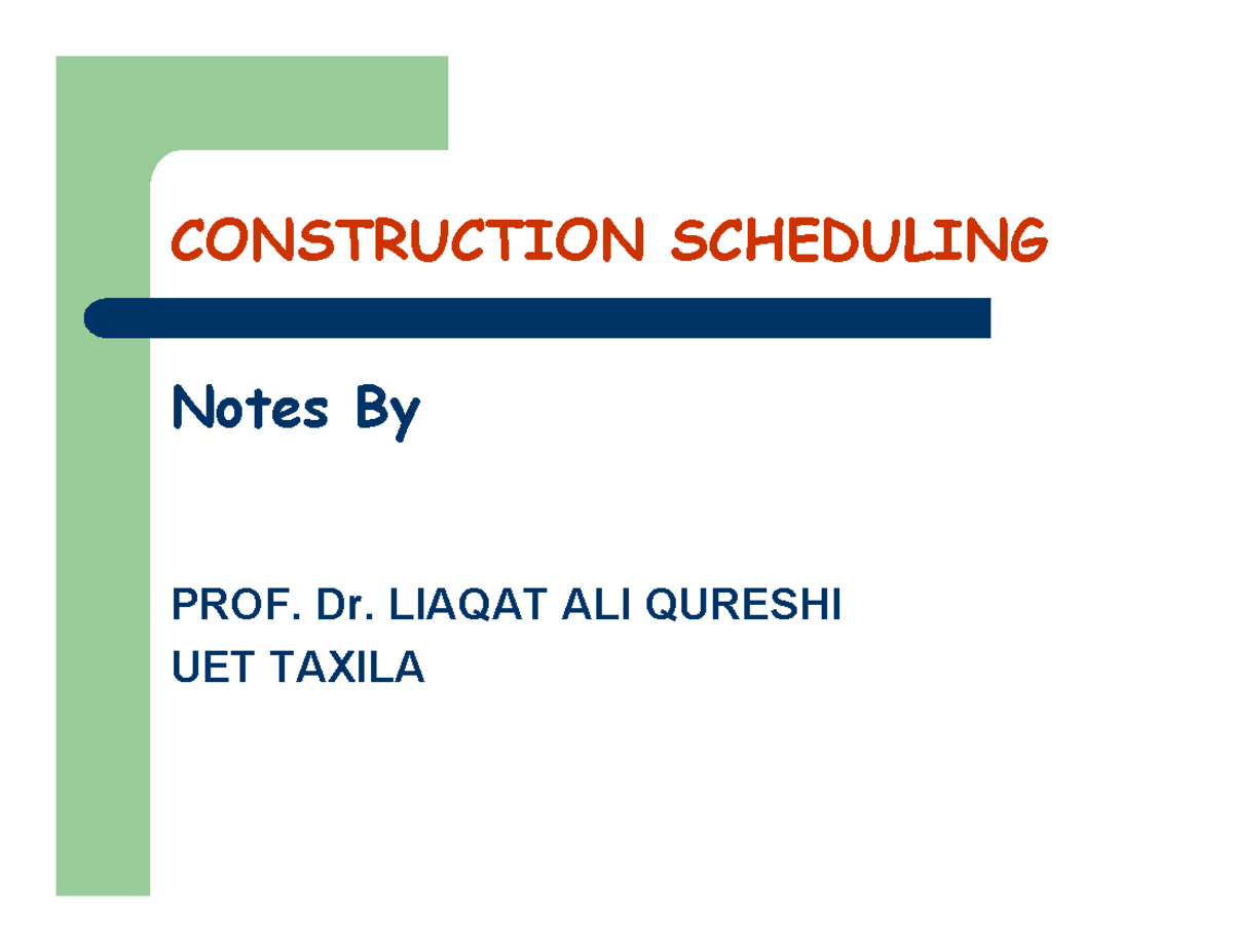 Const Scheduling - Documents - CONSTRUCTION SCHEDULING Notes By PROF ...