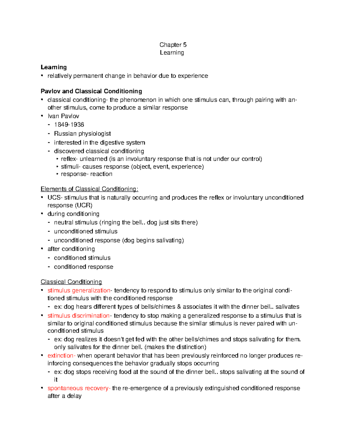 Chapter 5- Learning - Chapter 5 Learning Learning • relatively ...