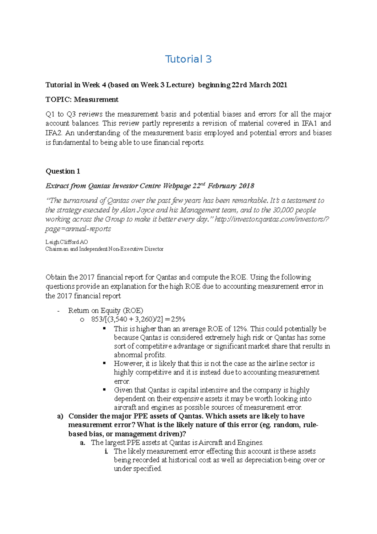 Tutorial 3 Financial Accounting Theory - Tutorial 3 Tutorial in Week 4 (based on Week 3 Lecture ...