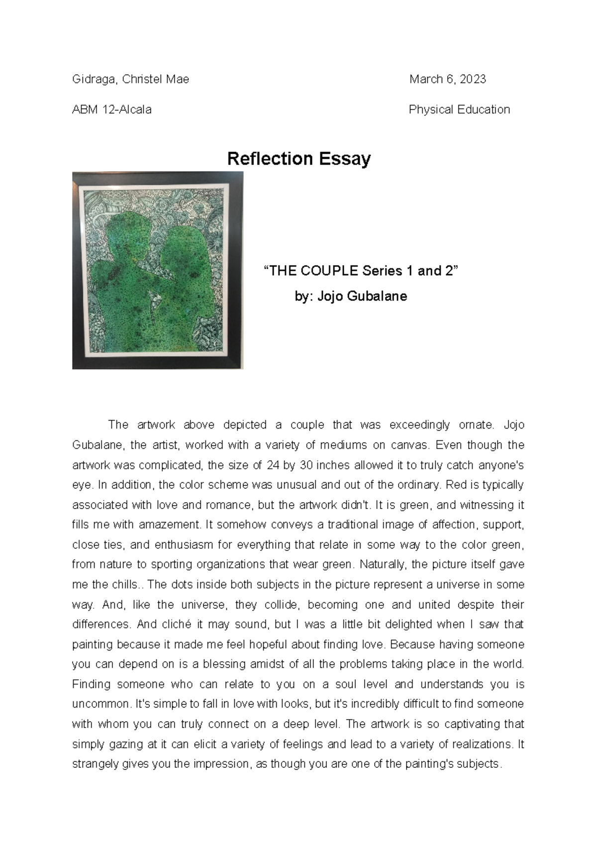 Reflection-essay - Assignment - Gidraga, Christel Mae March 6, 2023 ABM ...