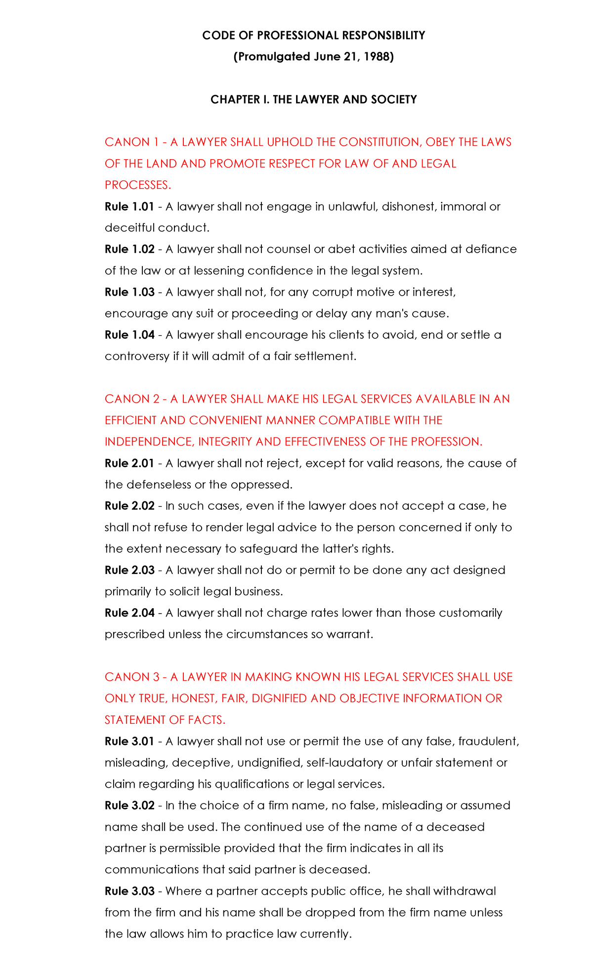 CODE OF Professional Responsibility - CODE OF PROFESSIONAL ...