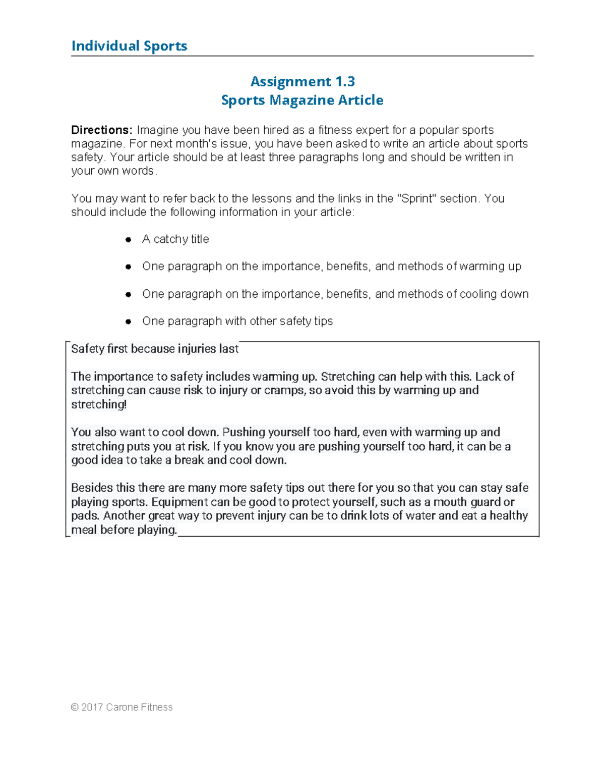 Copy of 1 3assignment - Individual Sports Assignment 1. Sports Magazine ...