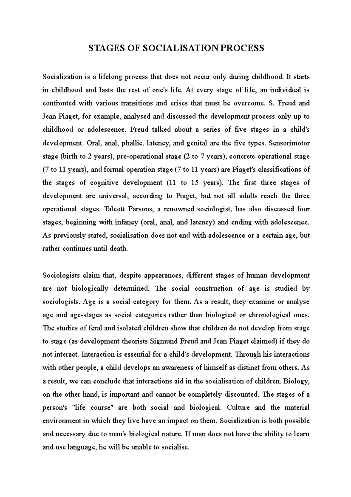 Stages OF Socialisation Process - STAGES OF SOCIALISATION PROCESS ...