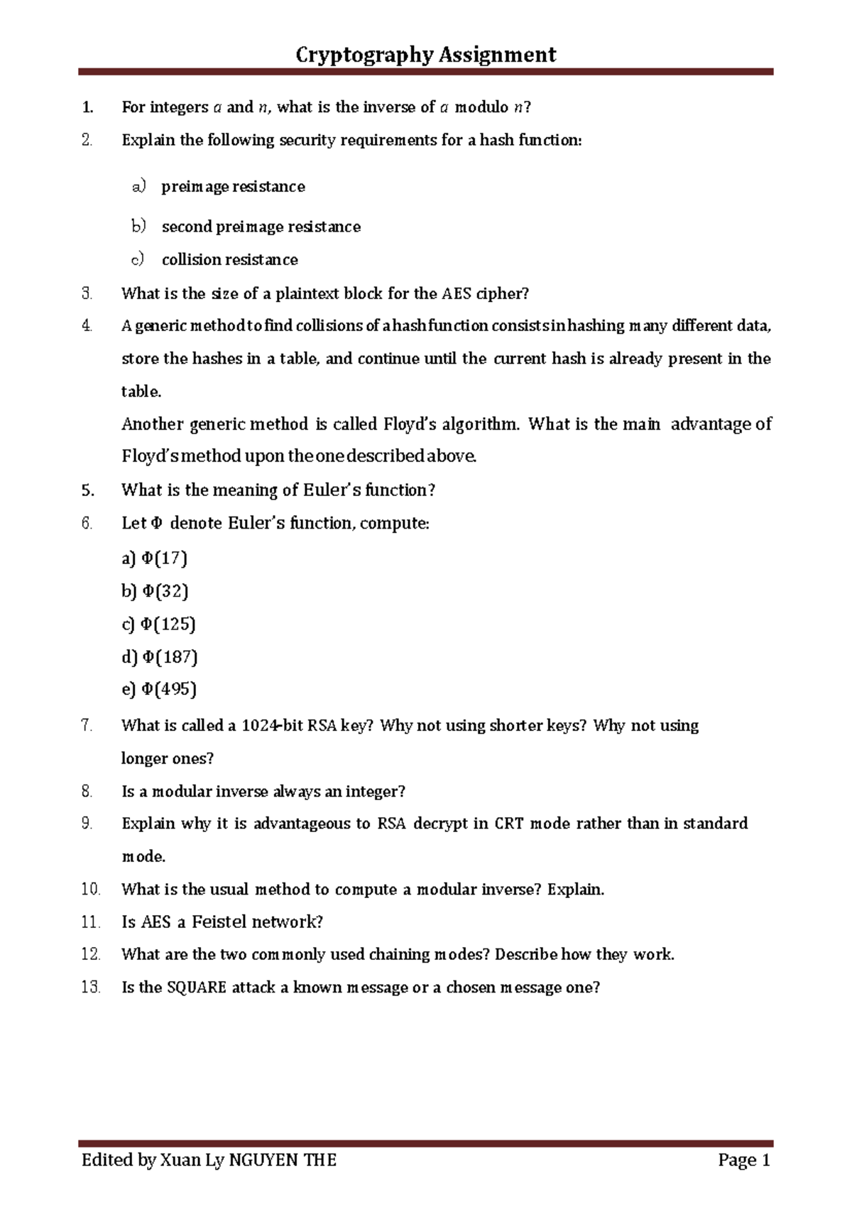 Cryptography Assignment - Cryptography Assignment Edited by Xuan Ly NGUYEN THE Page 1 For ...
